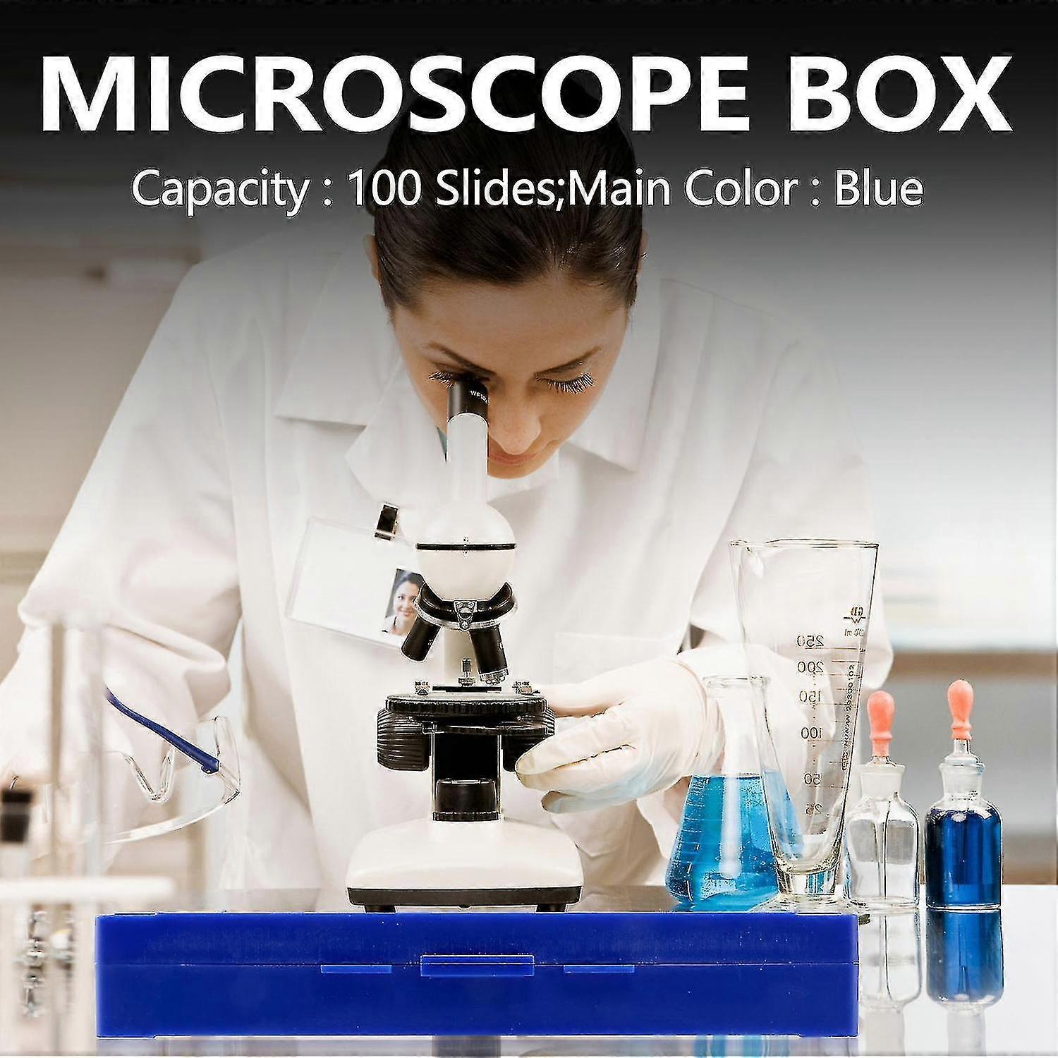 Royal Blue Plastic Rectangle Hold 100 Microslide Slide Microscope Box ...