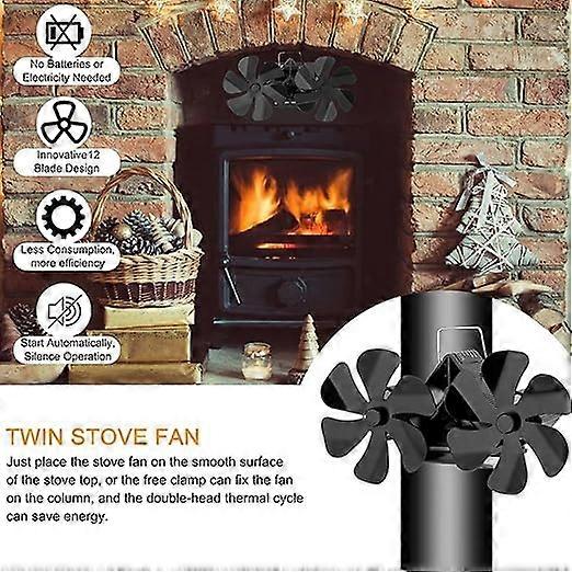 Log Burner Fan,Upgrade 12-Blade Heat Powered Wood Stove Fan Flue Pipe ...
