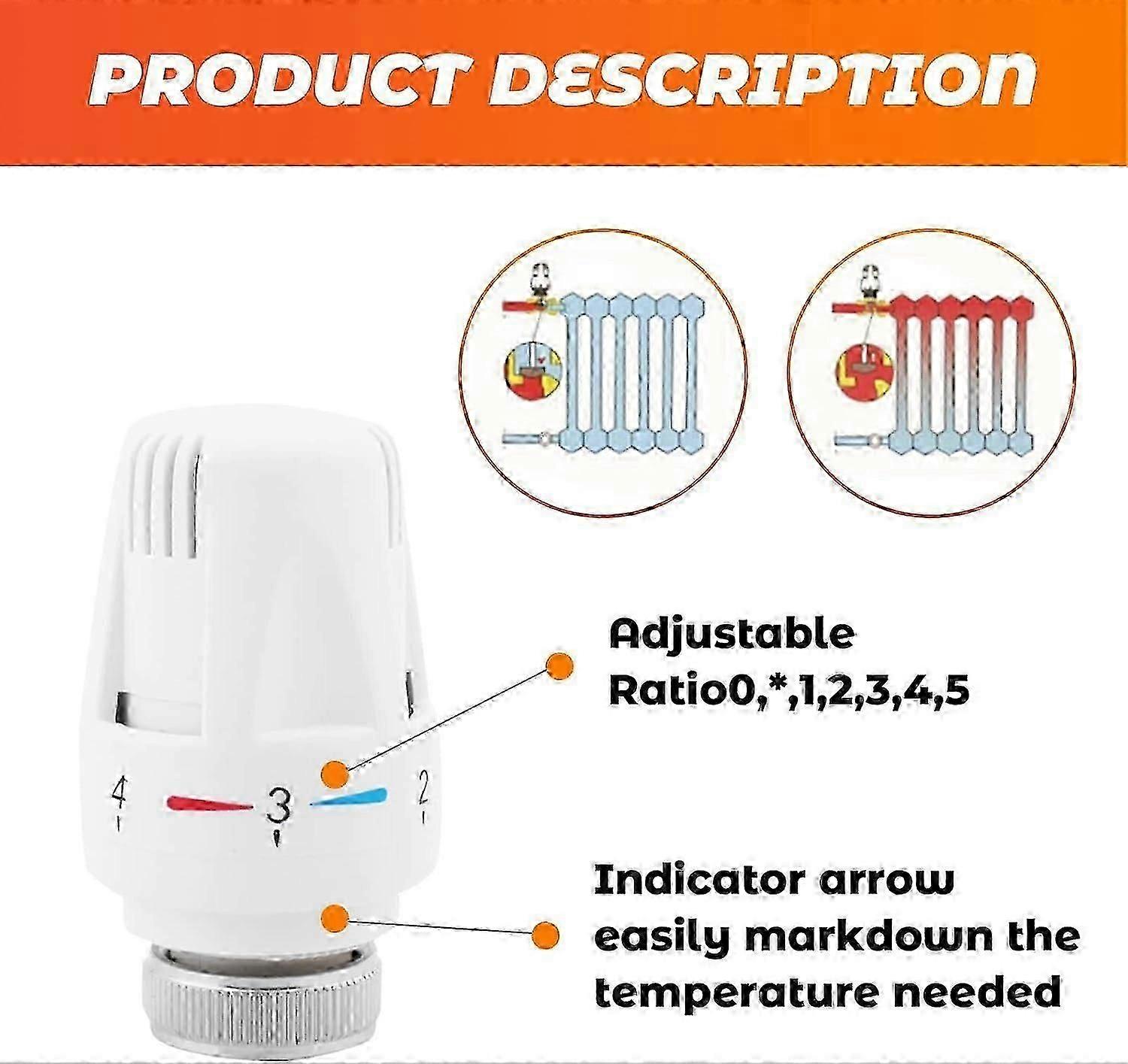 Thermostatic Head, 4 Pieces Thermostat, Standard Radiator Valve ...