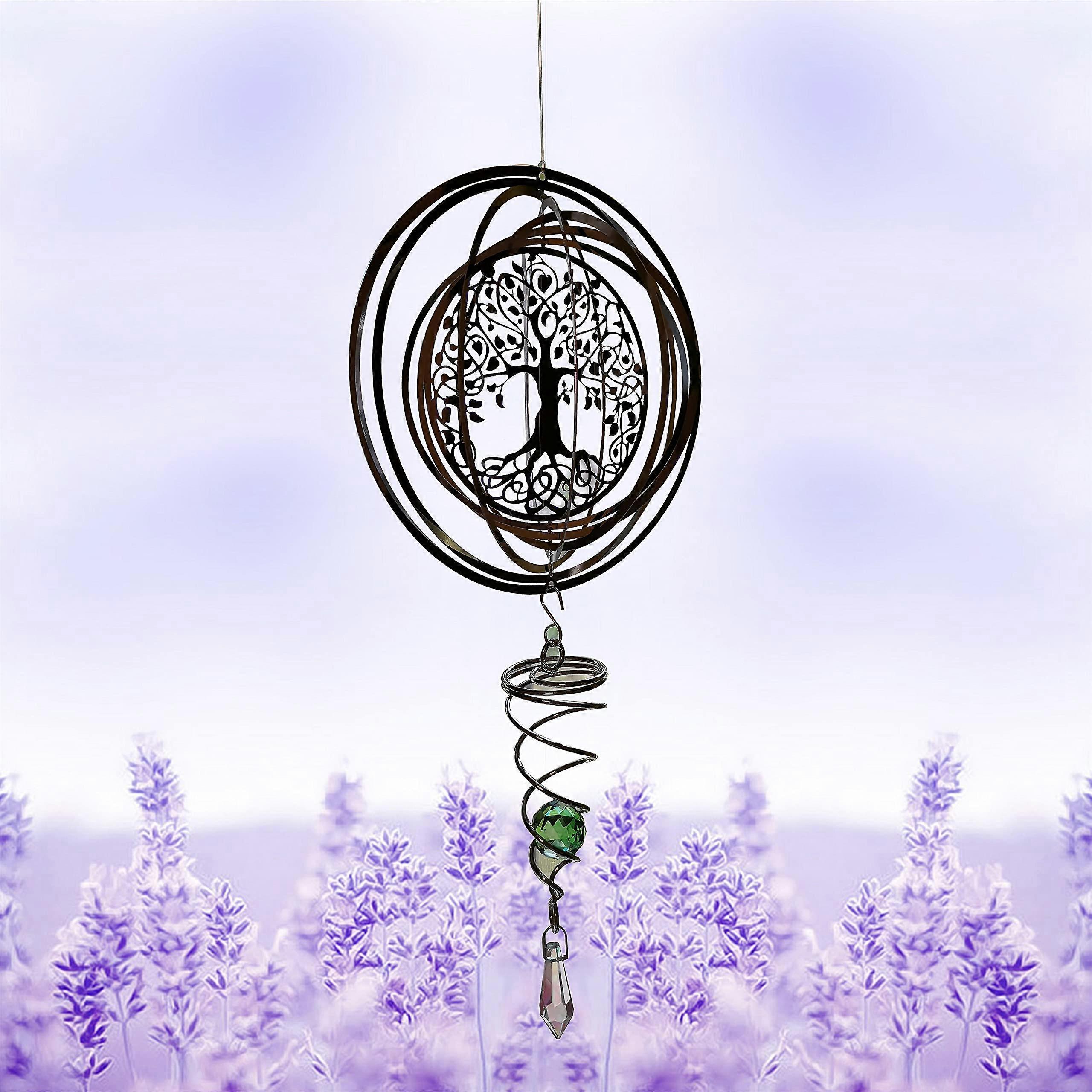 Tree of Life Wind Spinner, 3D Metal Spiral Spinner with Gazing Ball ...