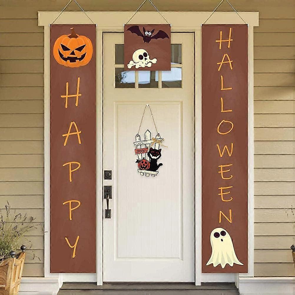 Happy Halloween Hanging Sign Halloween Welcome Sign Pumpkin Wreath Door ...