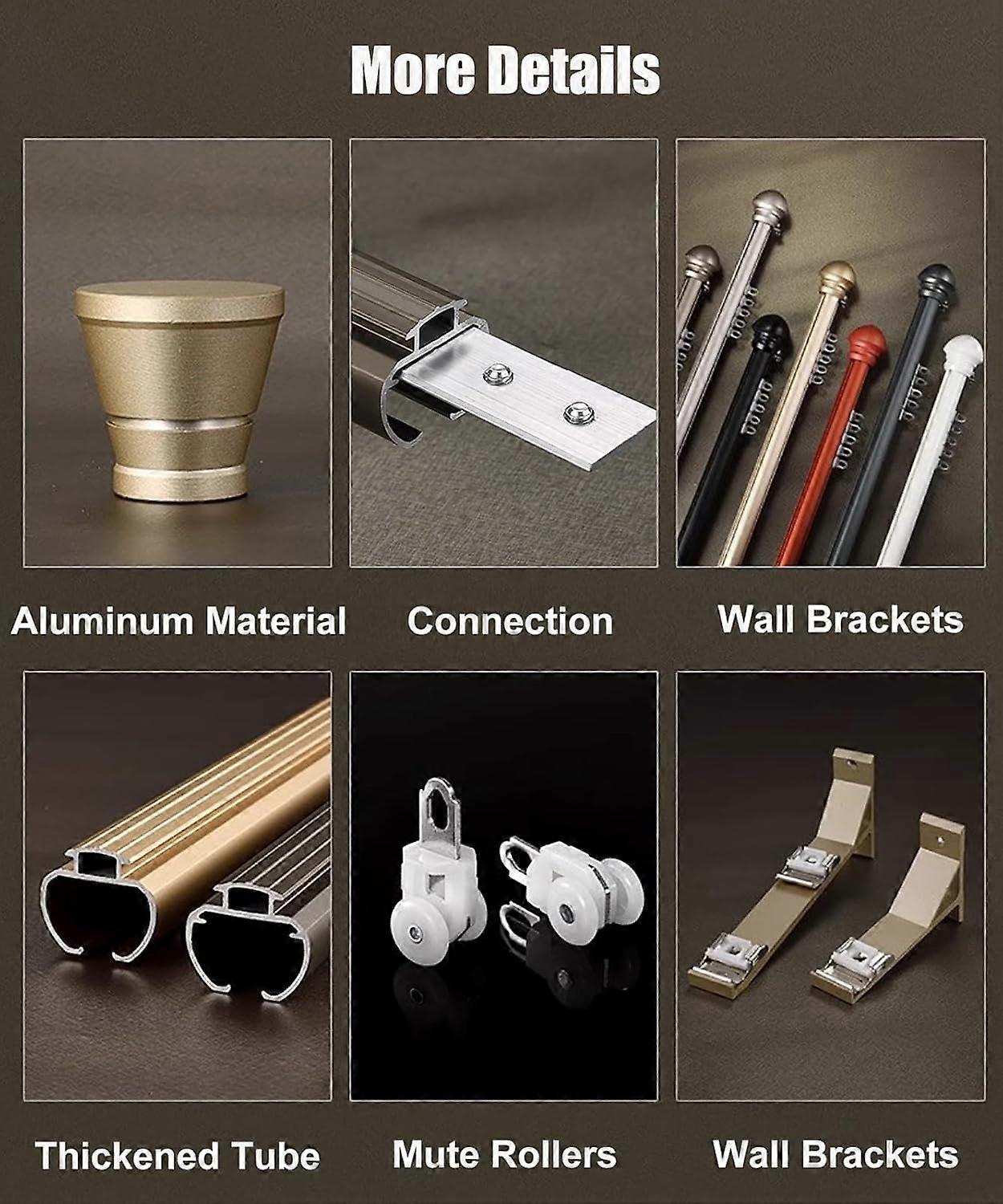 Black Tracked Curtain Pole 2m Wall Mount Round Single Rail for Smooth ...