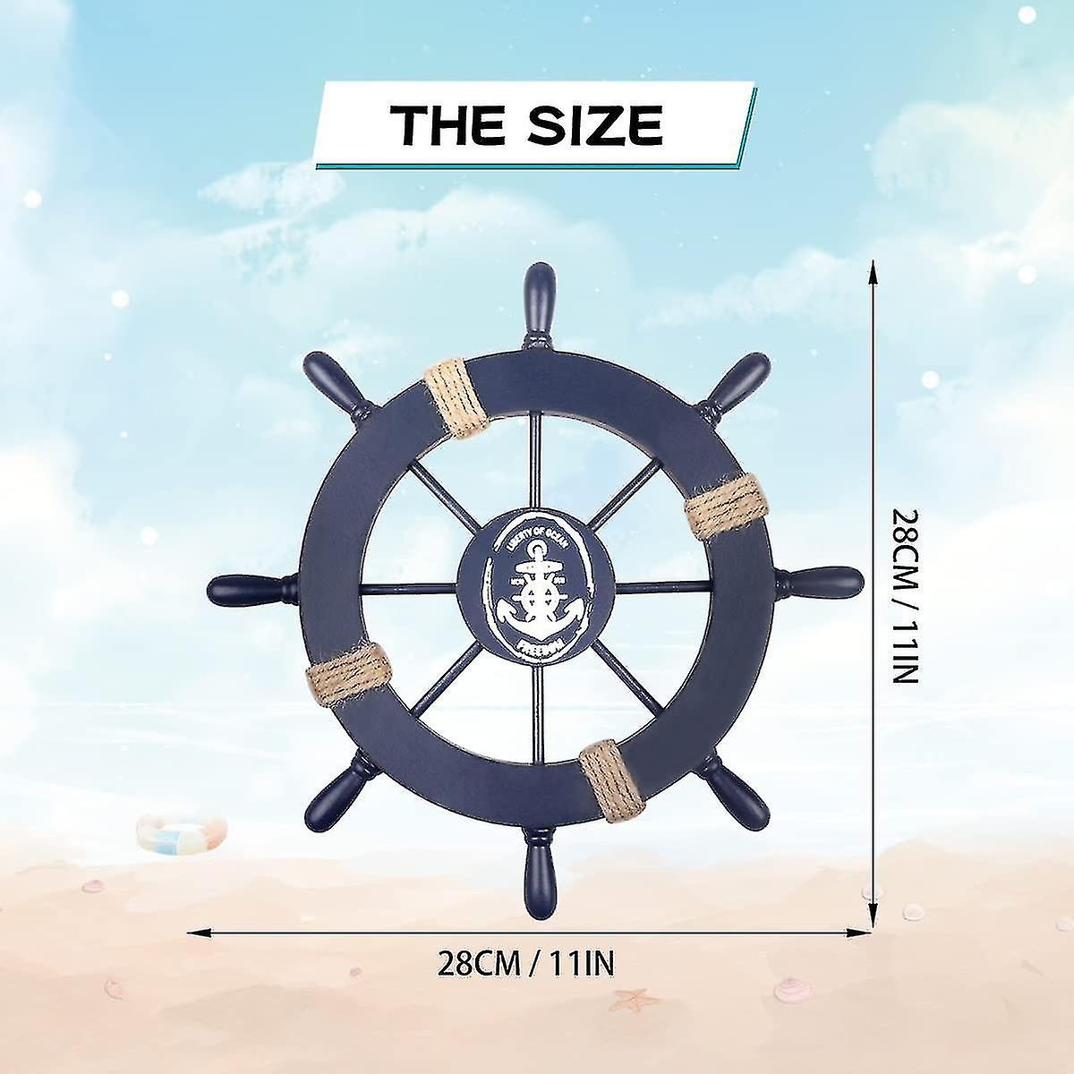 Pack de 2 28cm roue de bateau en bois et ancre en bois de 33cm avec corde bateau nautique ...