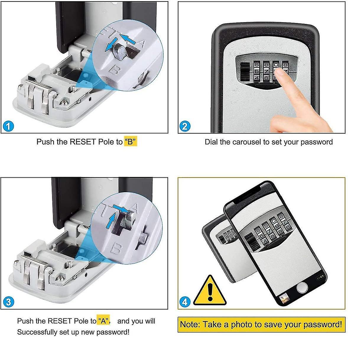 Key Safe Box, Wall Mounted Key Box, High Secure 4 Digit Code Key Box ...