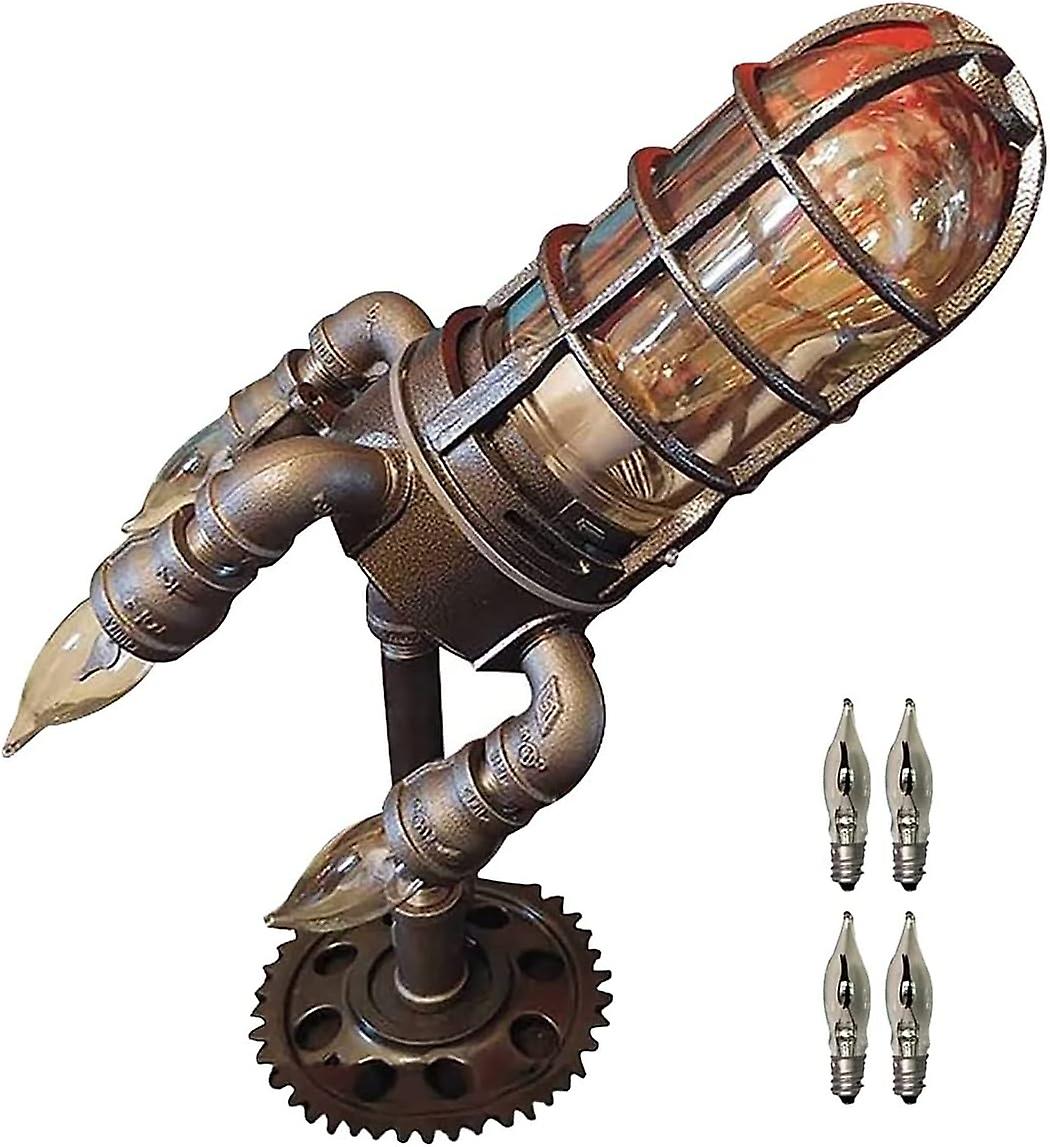 Steampunk Rocket Lamp With 4 Simulation Flame Led Bulbs Lights Led ...