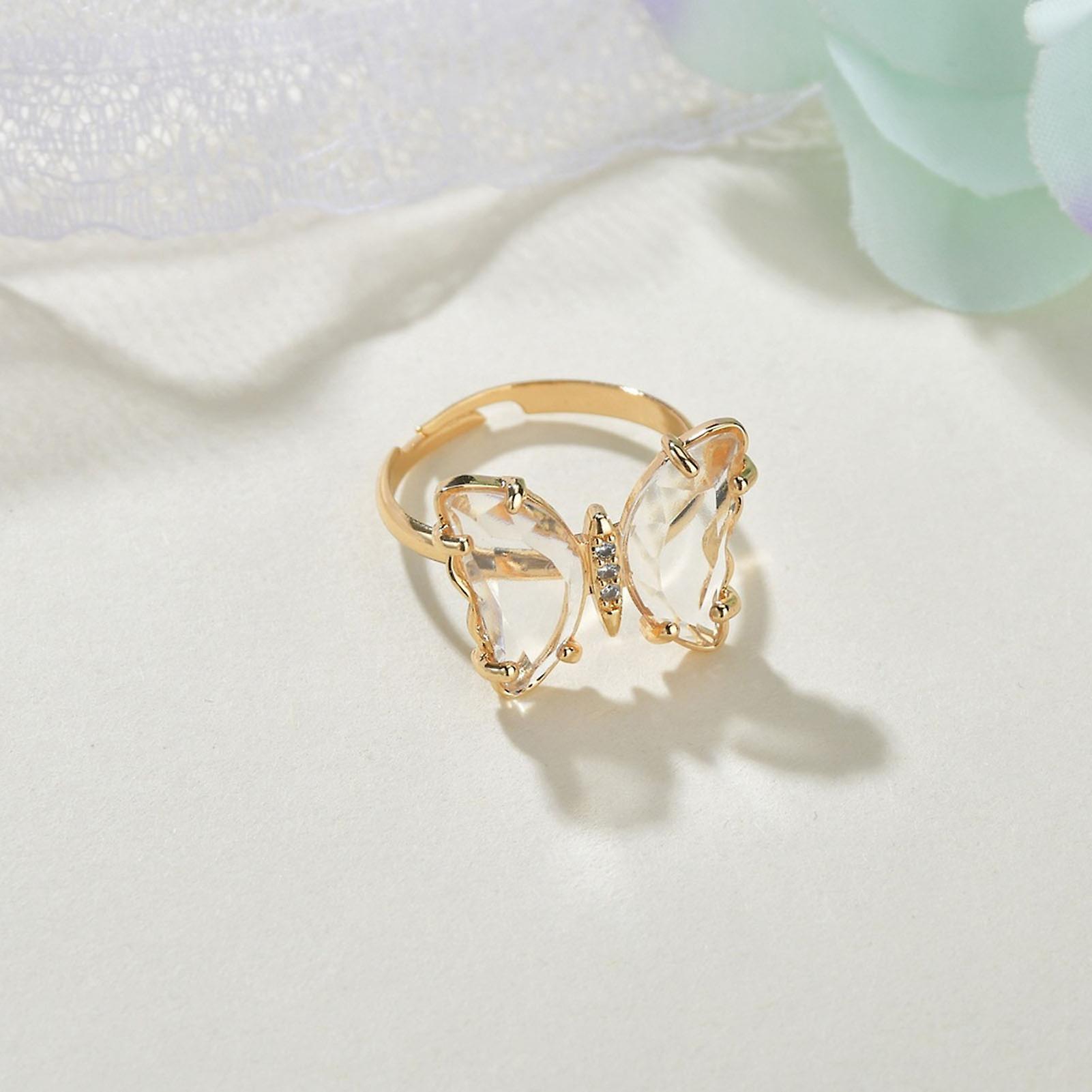Women Ring Butterfly Shape Clear Rhinestone Opening Adjustable Ring ...