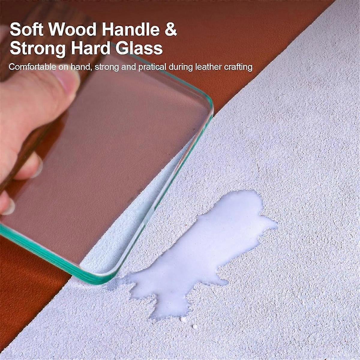 Glass Slicker for Burnishing Leather with Walnut Handle, Glass Burnisher Professional Block ...