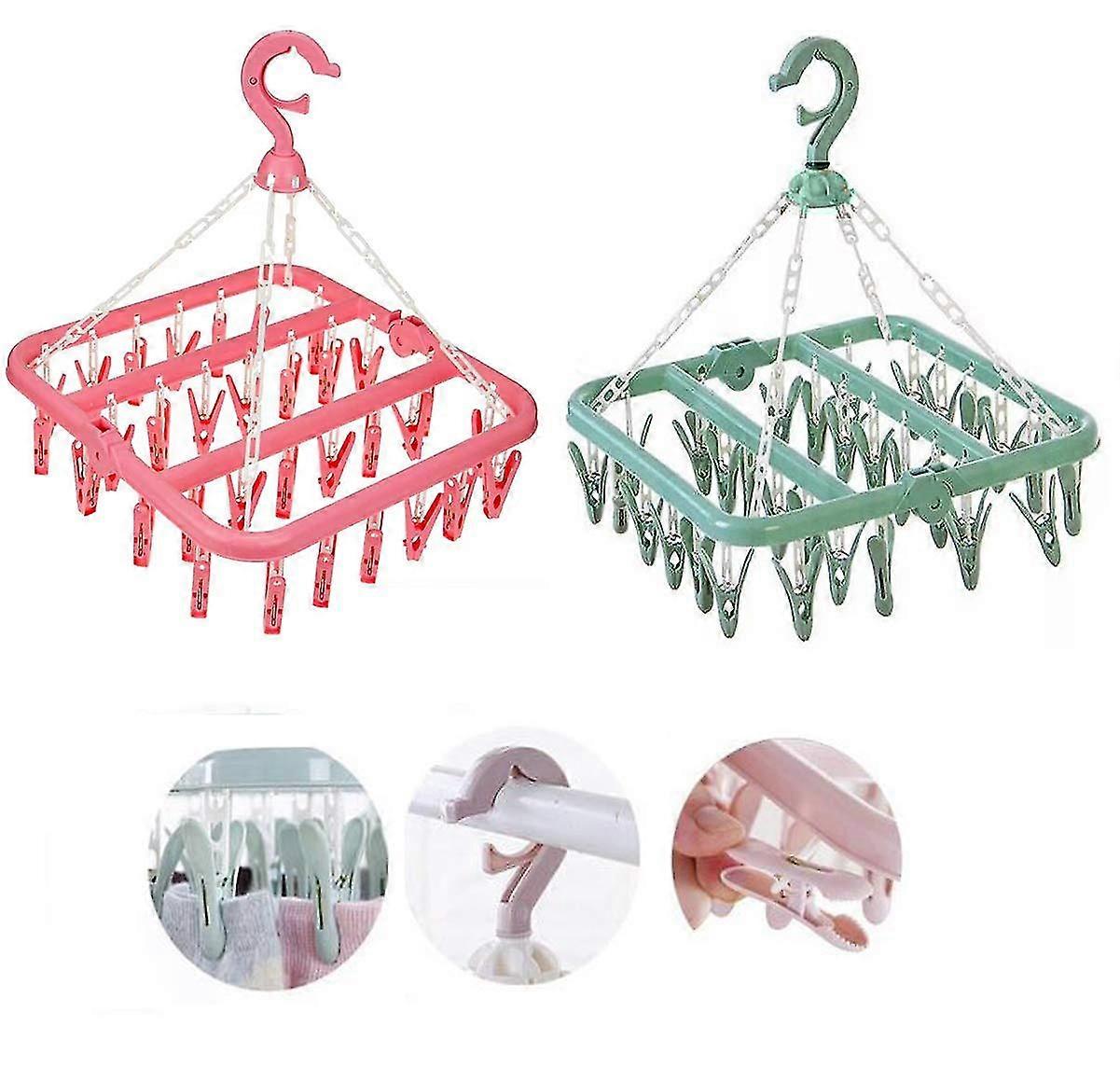 Sock Drying Rack, 2pcs Hanging Clothes Drying Rack Clips Portable ...