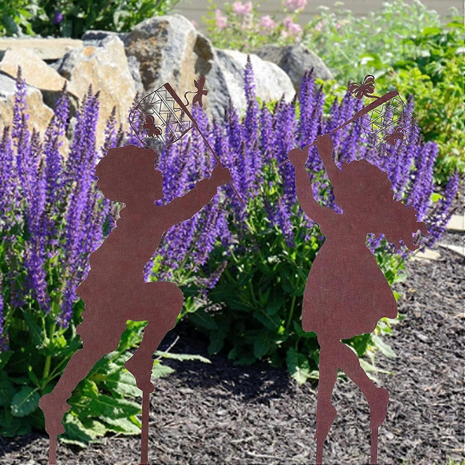 Boy Girl Silhouette Decoration, Metal Garden Decor For Outside, Outdoor Statues Yard Art Shadows ...