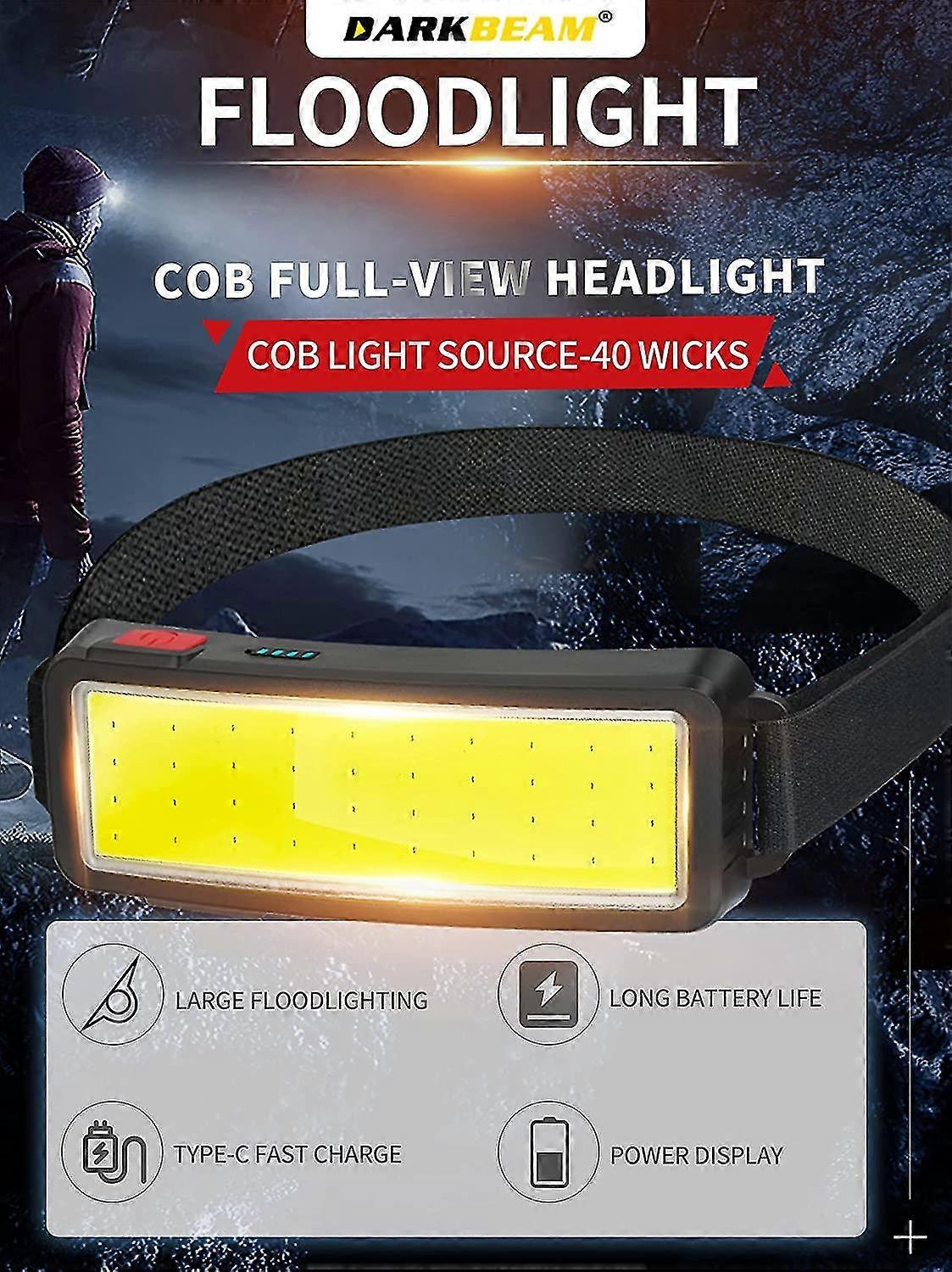 Headlights,COB LED Headlamp, Powerful USB Rechargeable Head Torch ...