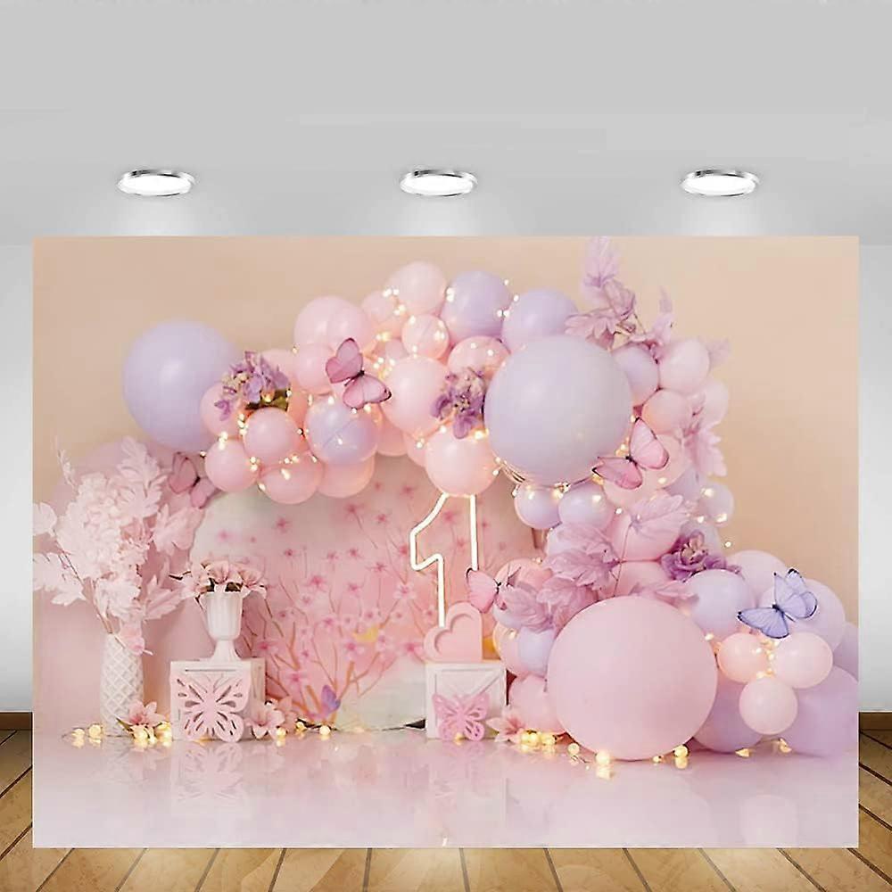 7X5ft Girl 1st Birthday Photography Background Pink Flowers Balloons ...