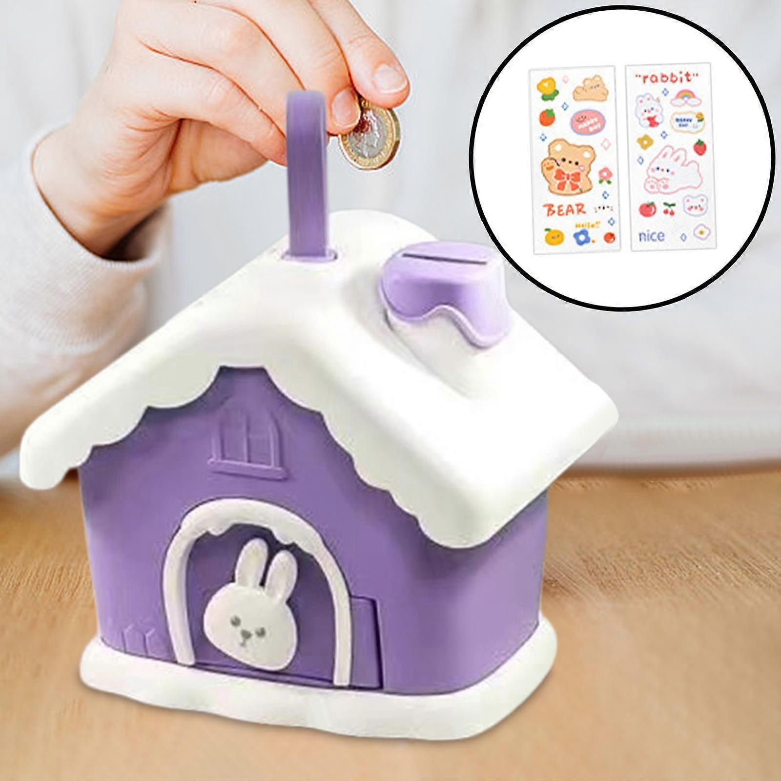 Cottage Piggy Bank Money Box with DIY Sticker, Cartoon House Money Box ...