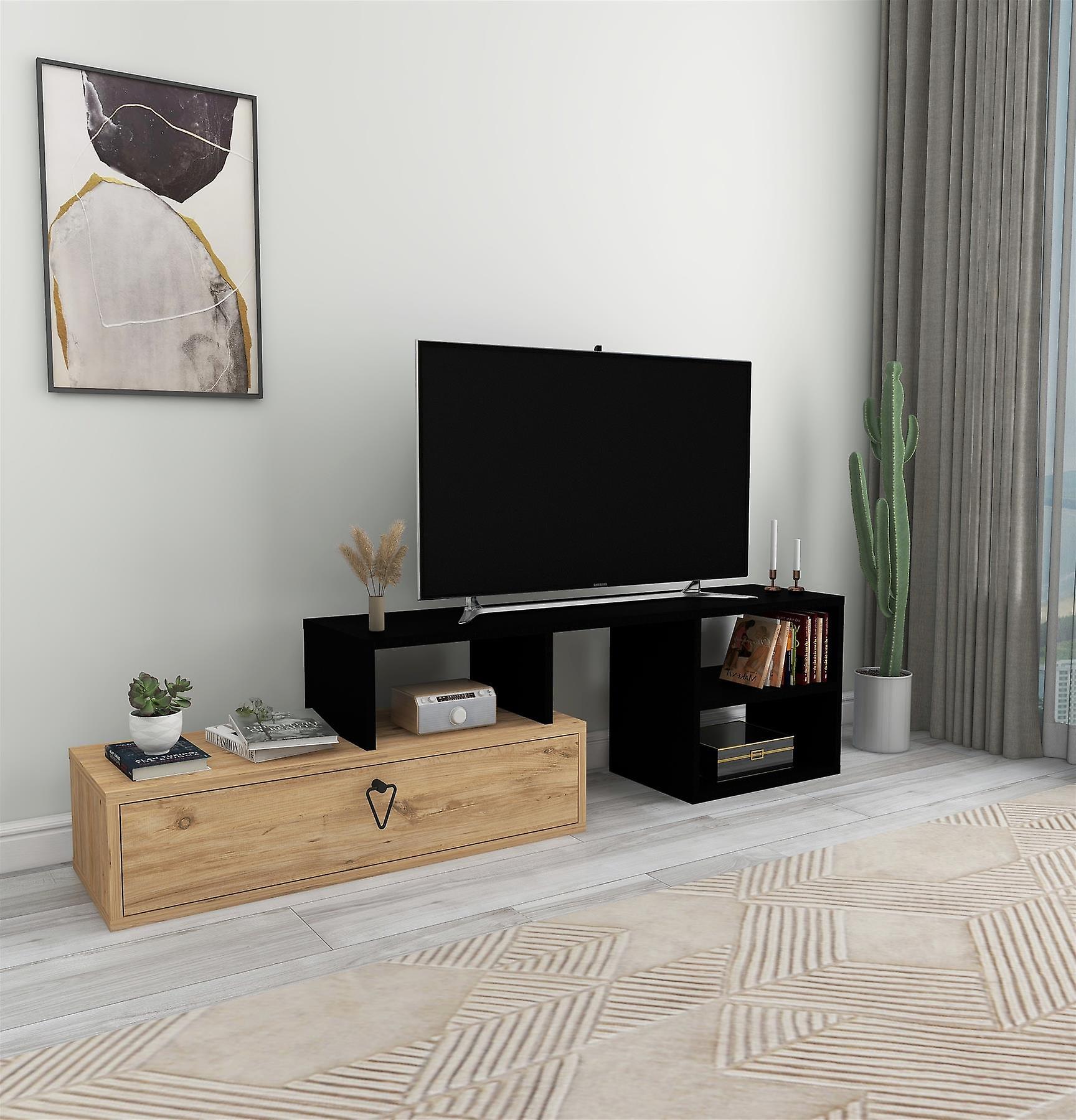 Mercury Adjustable TV Stand with Shelves - Atlantic Pine & Black ...