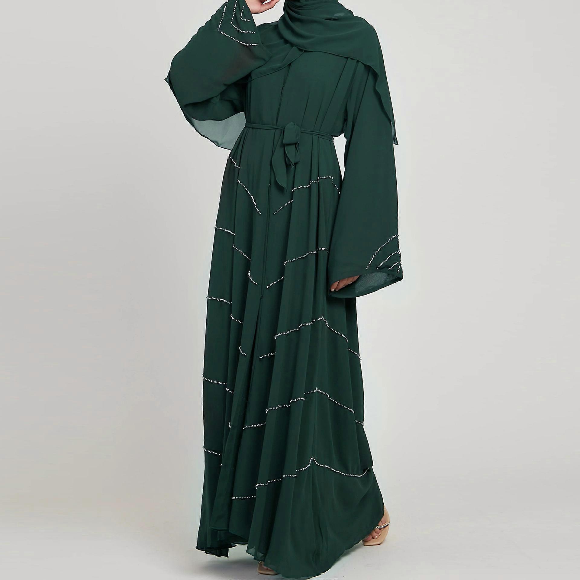 Ramadan Muslim Kimono Abaya Dubai Summer Party Elegant Hijab Dress Beaded Open Abayas For Women ...