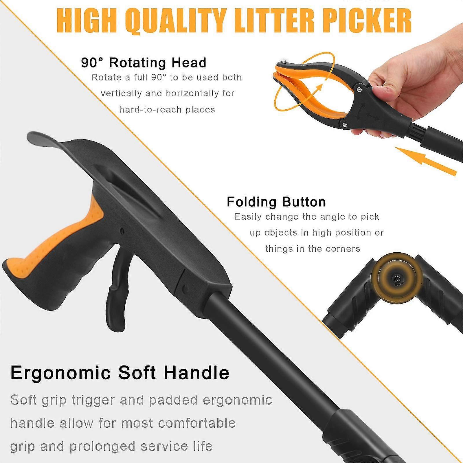 32" Foldable Litter Picker With Shoehorn, 90 Rotating Head Reaching ...
