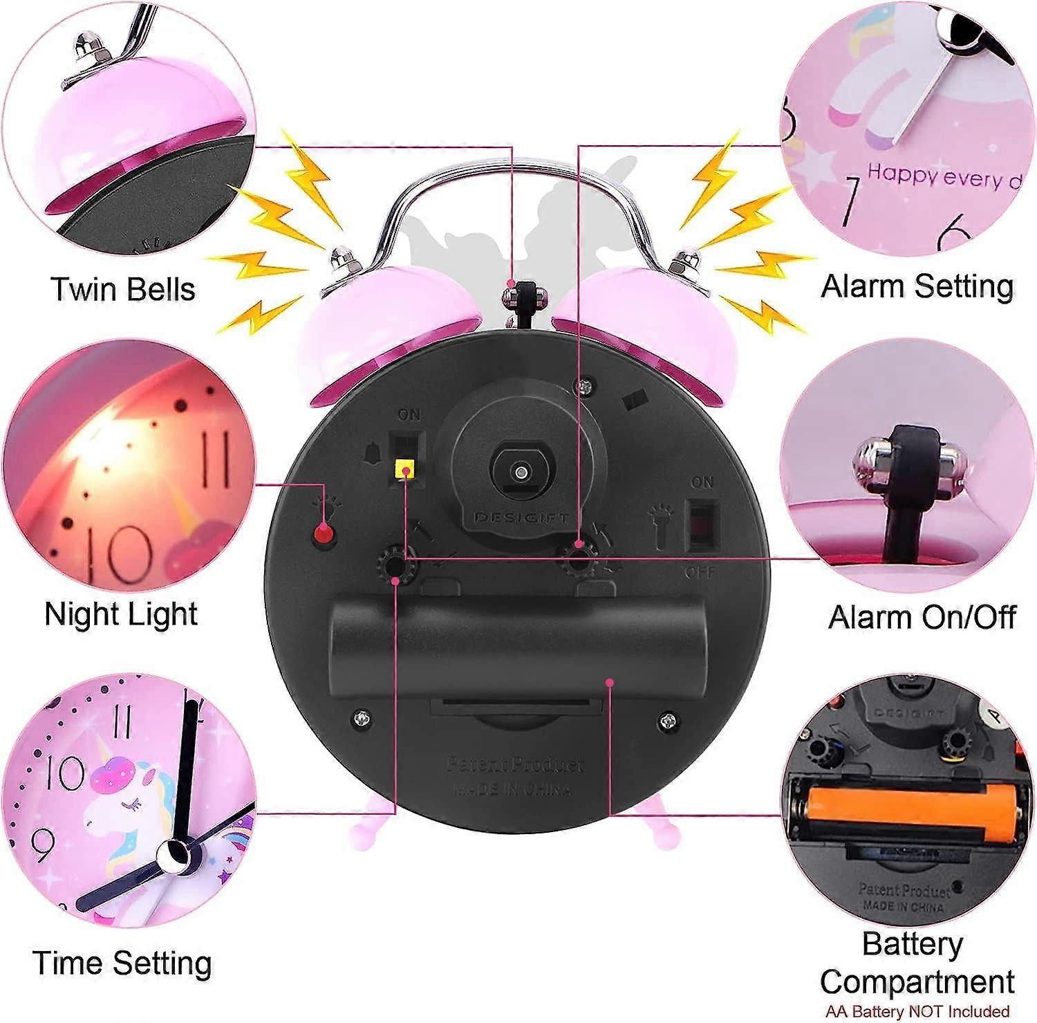 Unicorn Clock,Silent Bedside Alarm Clock With Night Light,Classic Loud ...