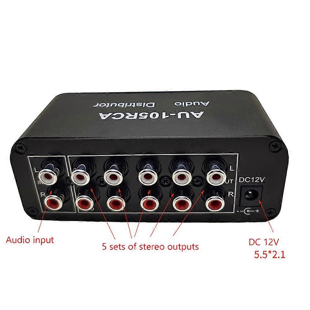 Stereo Audio Mixer 1 Input 5 Output Multi-Channel Audio Source Distributor RCA Interface for ...
