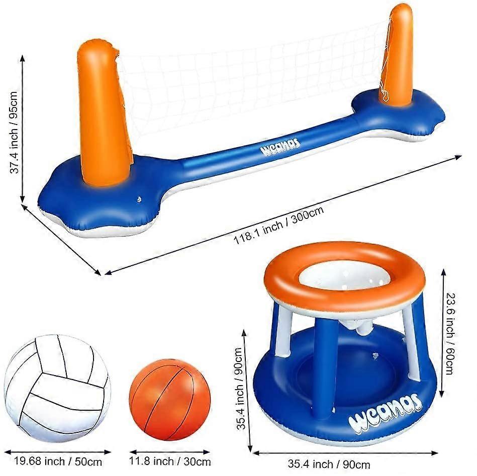 Pool Float Set, Volleyball Net & Basketball Hoops & Balls for Children ...
