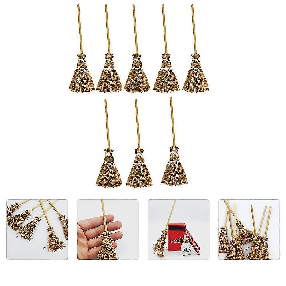 8 Pcs Miniforce Toys Miniature Straw Broom Witch Broom Hanging Wizard ...