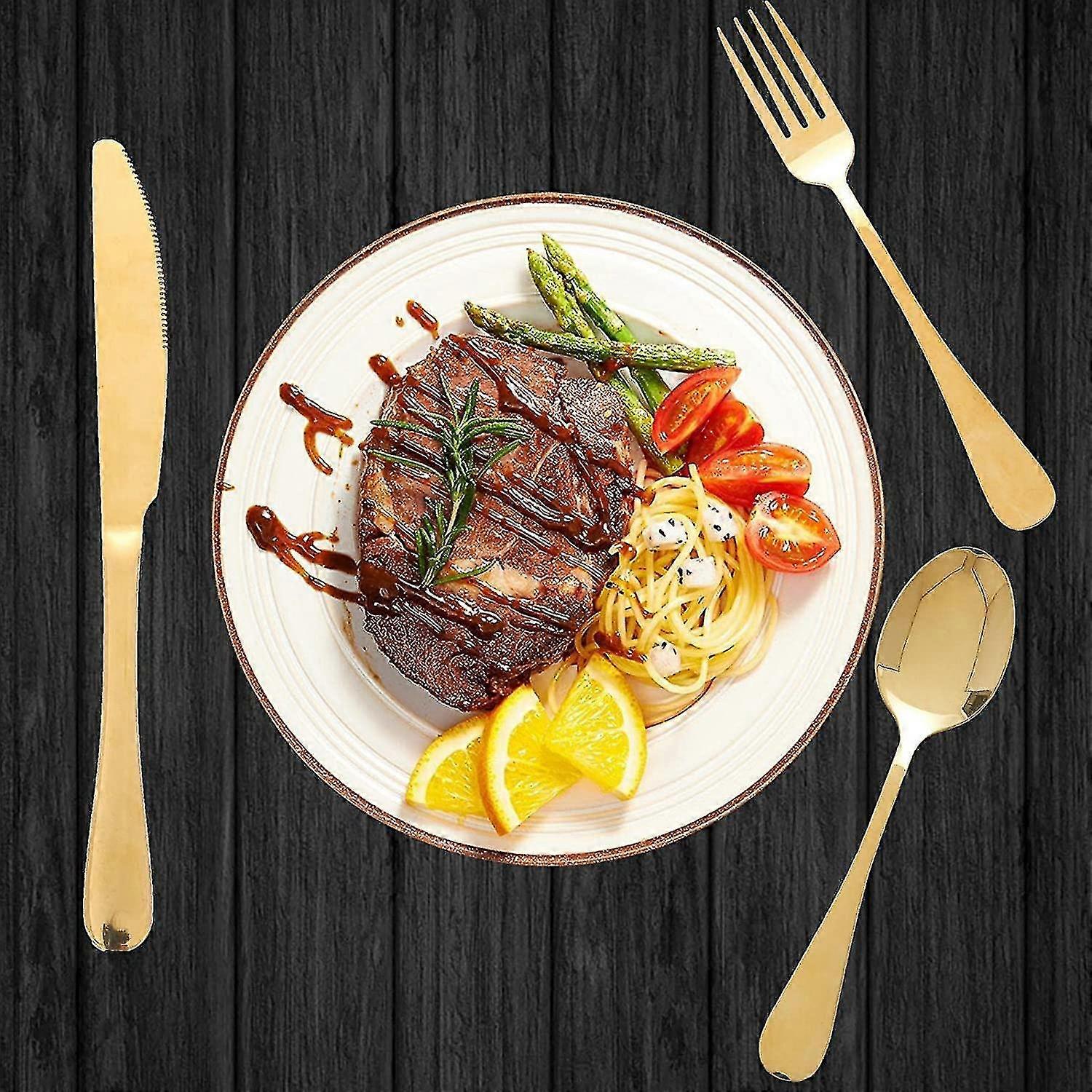 Gold Cutlery Set - Polished Stainless Steel Gold Silverware Set - 24 ...