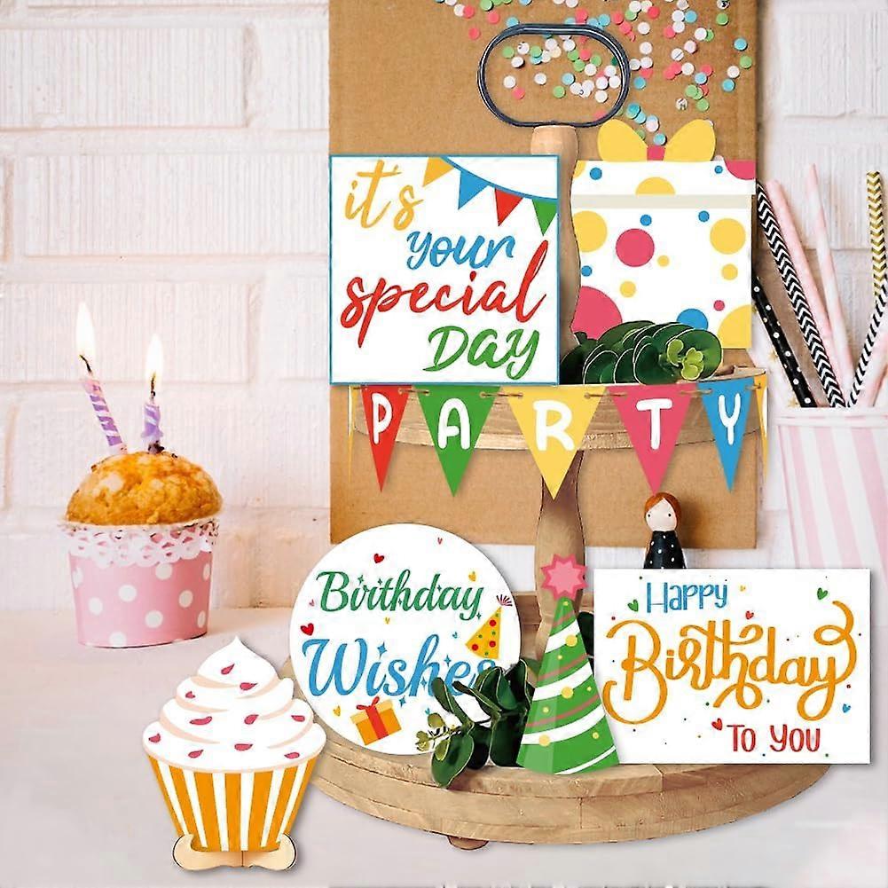 15 Pieces Birthday Tiered Tray Decor Happy Birthday Cake Style Table ...