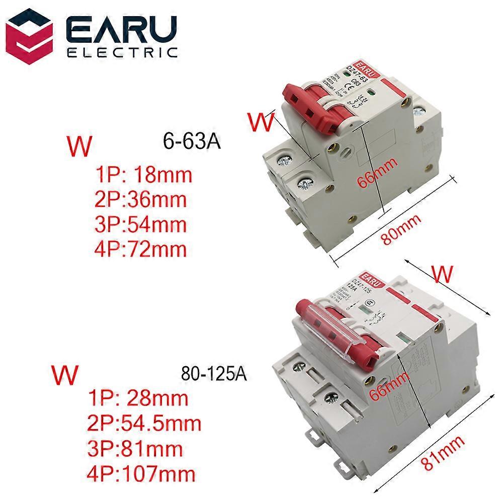 DZ47 400V 1-4P 3-125A C Type Mini Circuit Breaker MCB Short Overload ...
