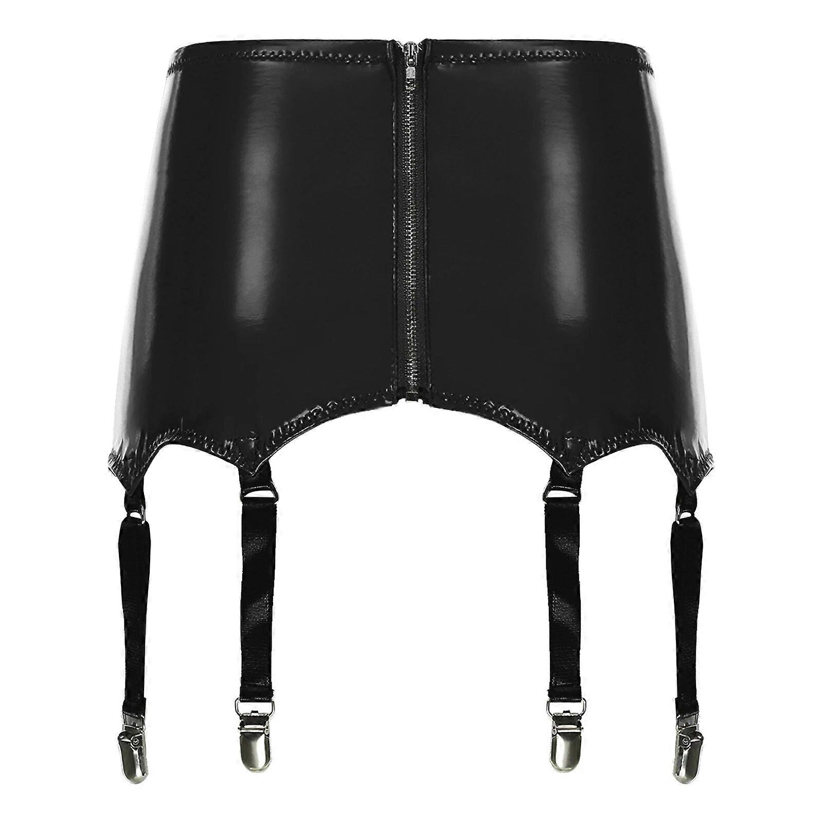 Women Wet Look Patent Leather Garters Clubwear High Waist Suspenders ...