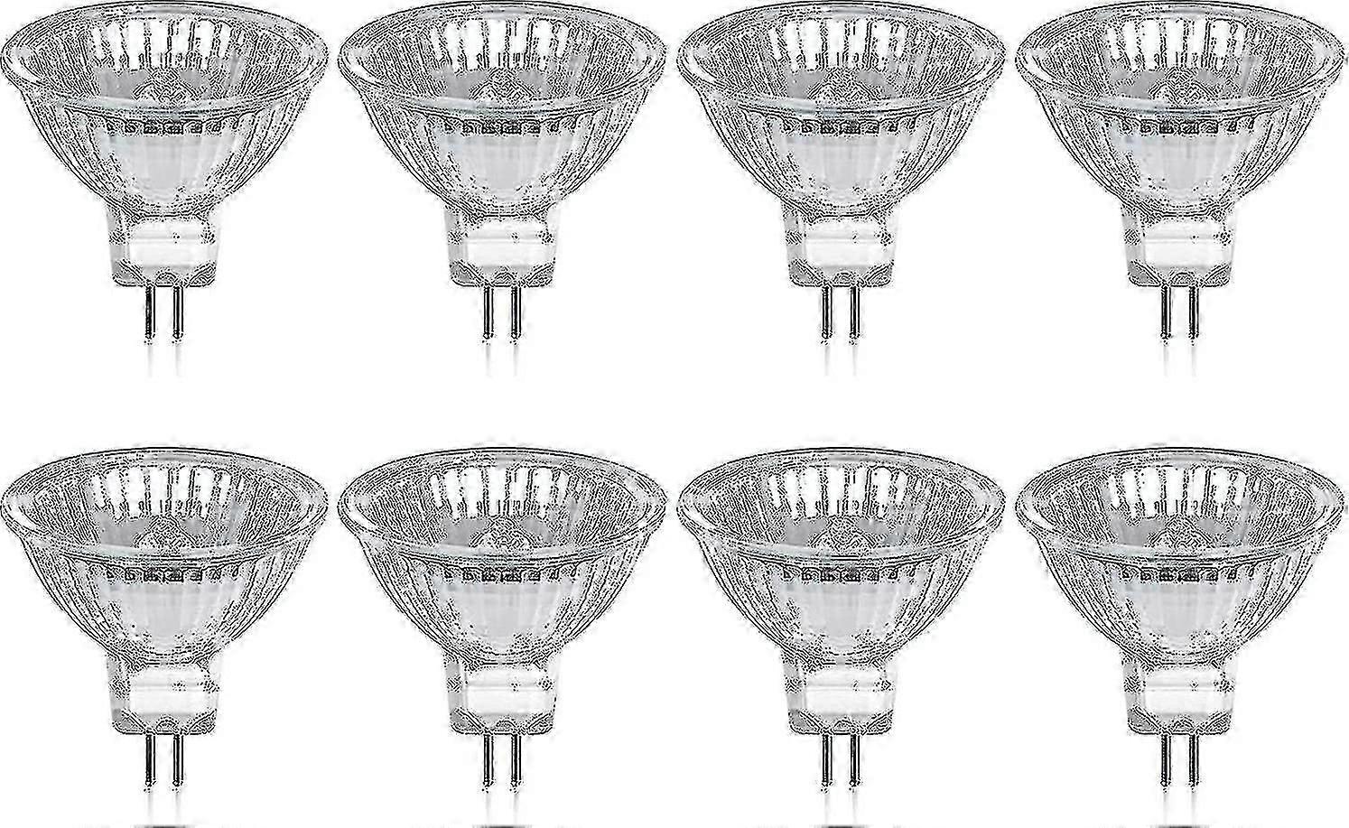 Set Of 8 Gu5.3 Mr16 20w 12v Warm White Halogen Bulb, Glass Cover ...