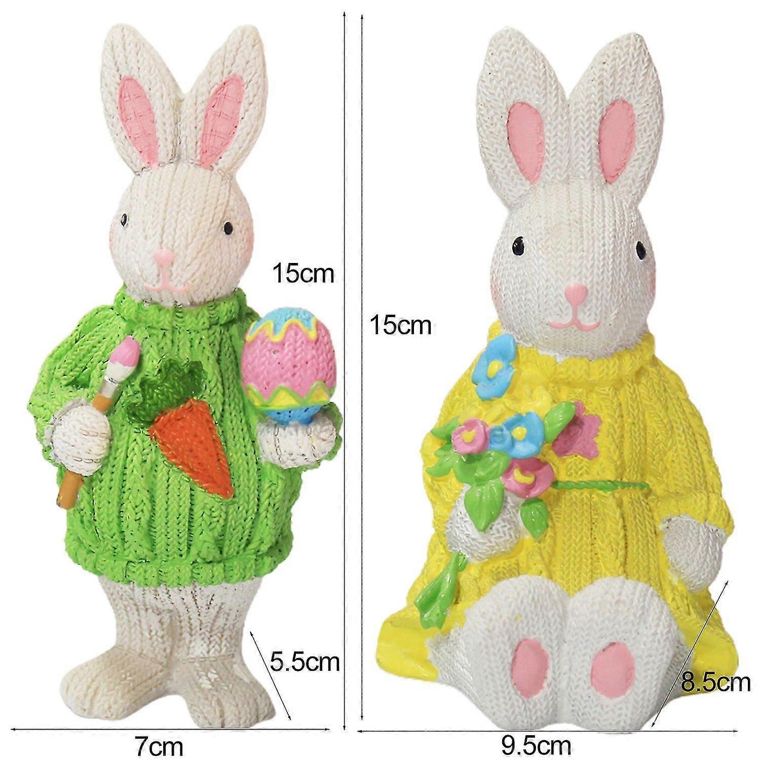 Easter Rabbit Statue Knitted Texture Handmade Resin Cute Cartoon Bunny ...
