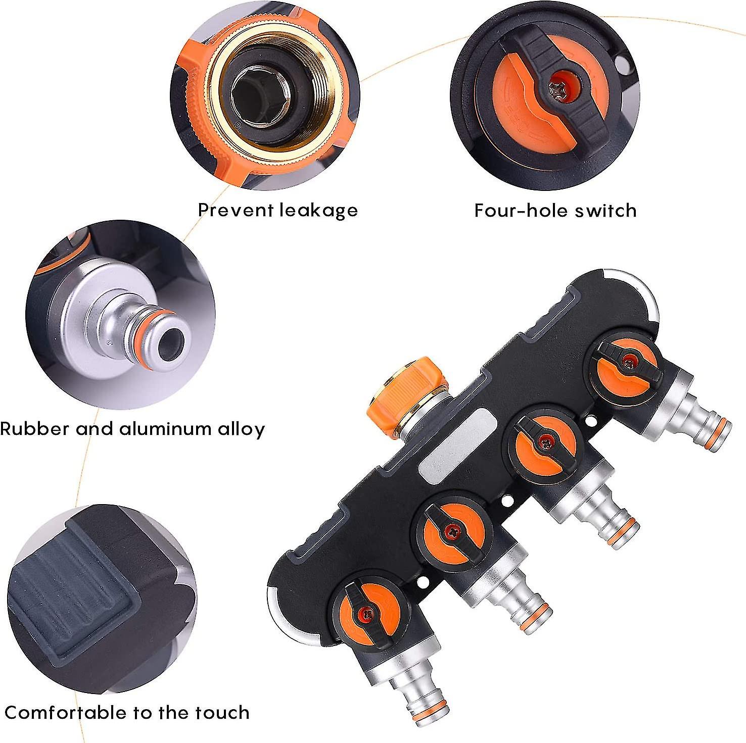 4 Way Splitter, Outdoor Utility Hose Connector Adjustable Lockable ...