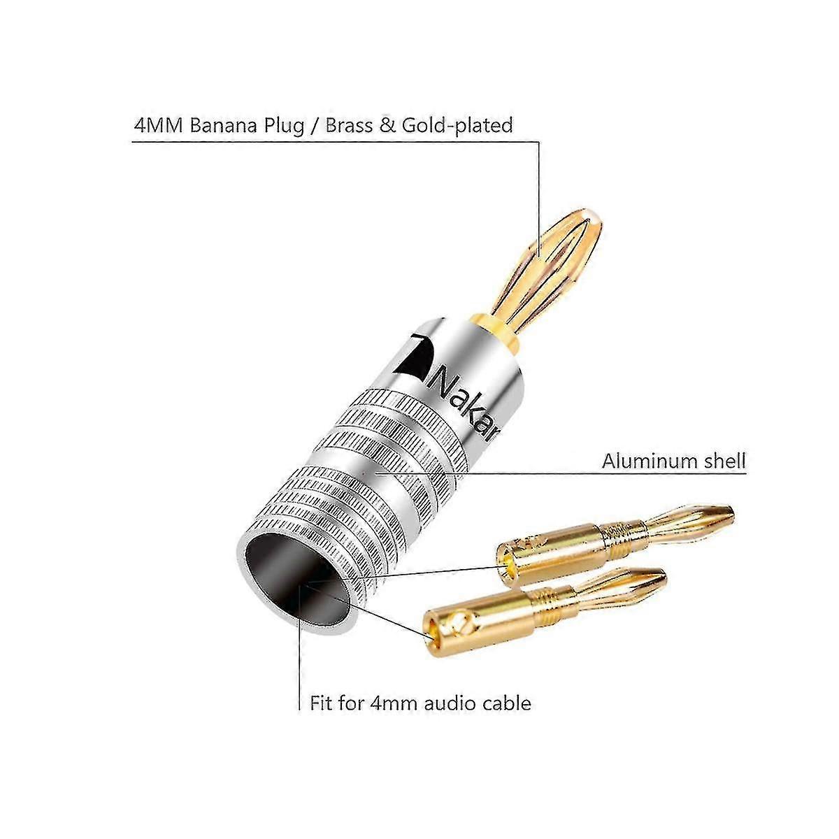 Nakamichi 20PCS Banana Plugs 24K Gold-Plated 4mm HiFi Banana Connector with Screw Lock for Audio ...