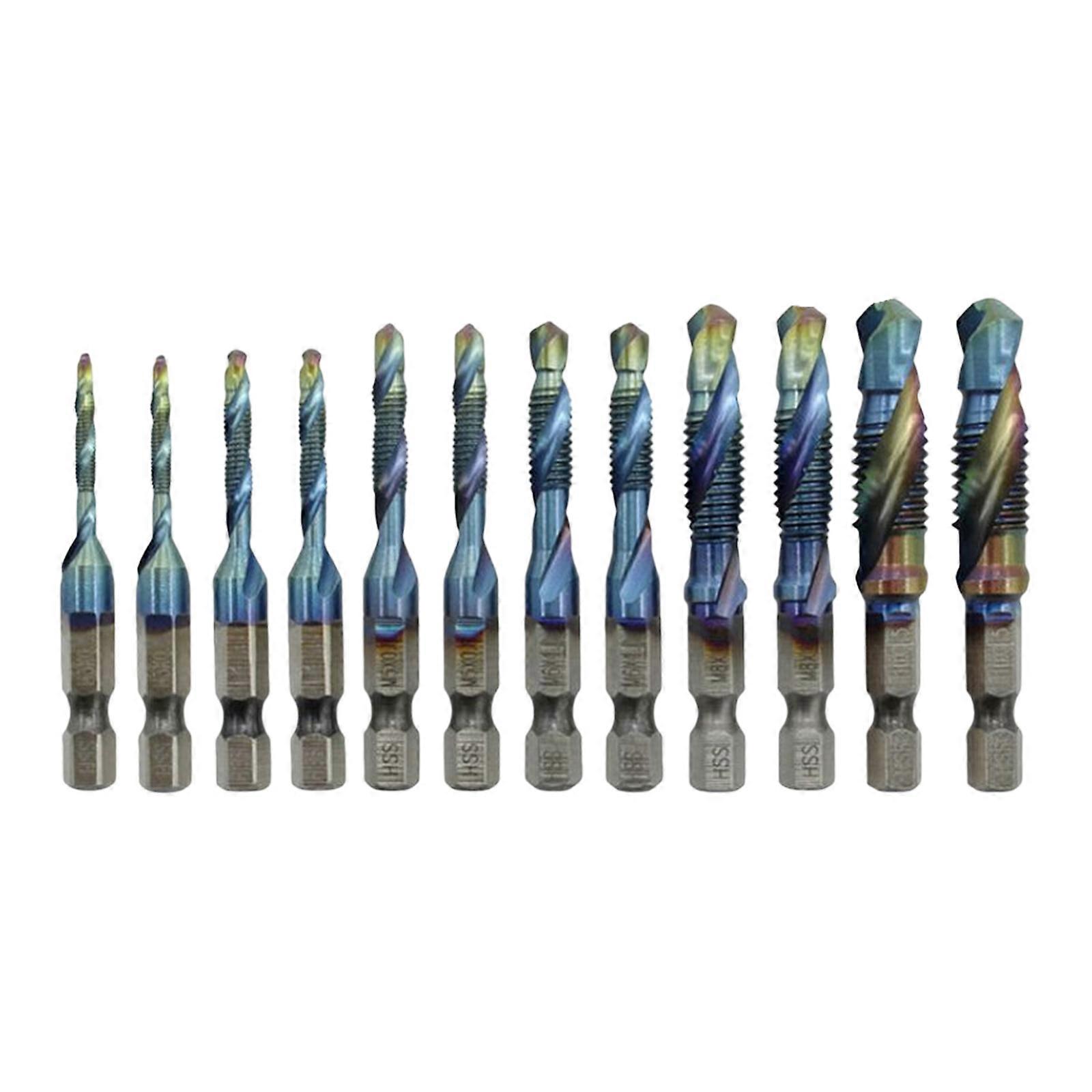 12pcs Drill Tap Bits, M3 M4 M5 M6 M8 M10 Metric Thread Hss Drill And ...
