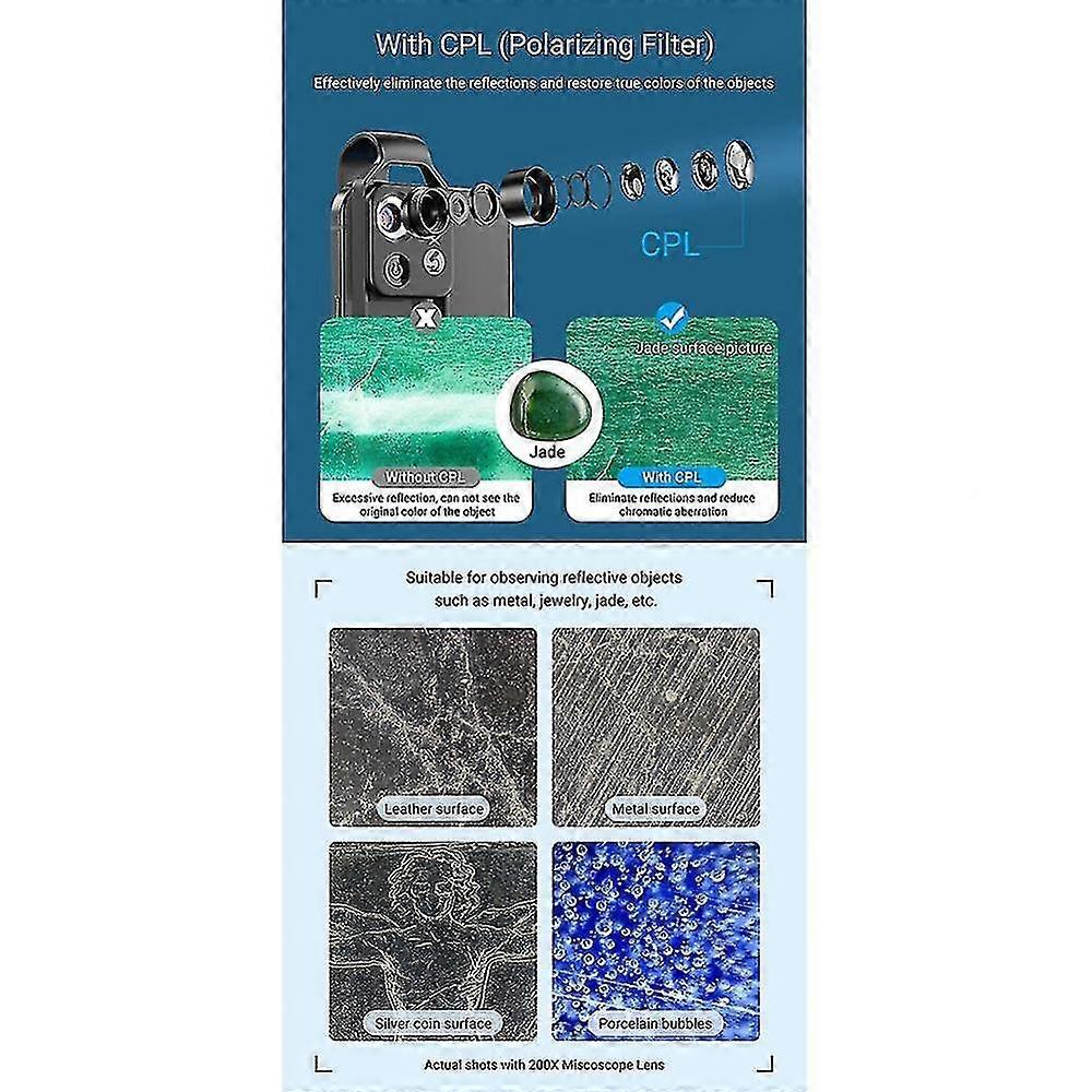 200x Magnification Microscope Lens No Mobile Led Light Mini Pocket ...