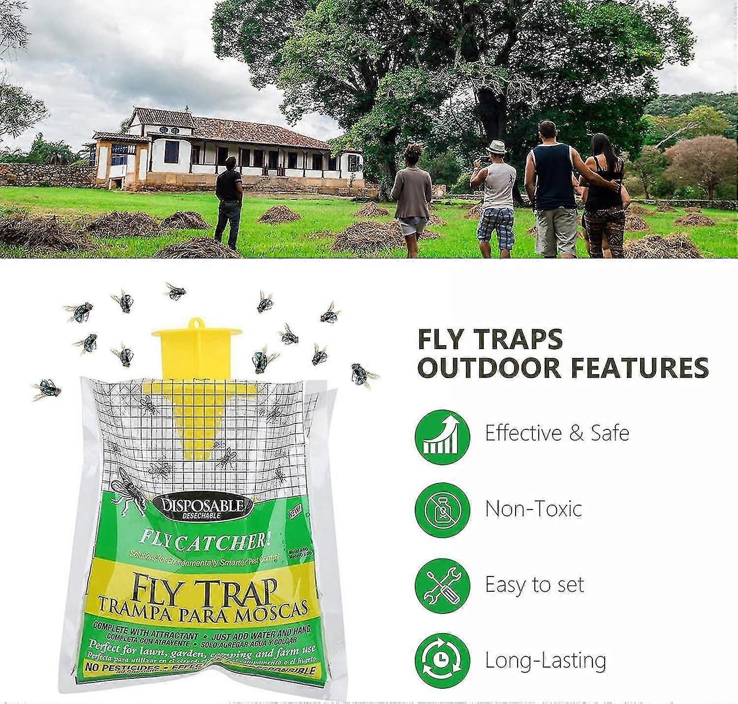 5 Pack Outdoor Fly Trap Bags with Bait, Disposable Hanging Fly Catcher ...