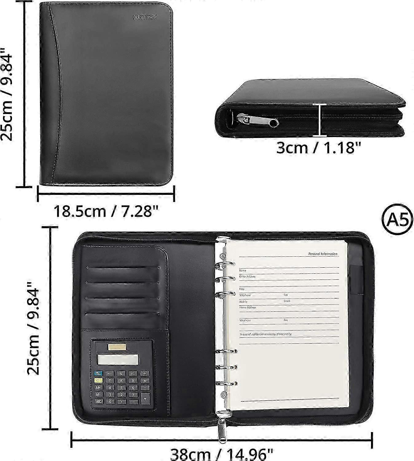 A5 Zipped Conference Folder - Black Personal/Work Organiser - Business ...