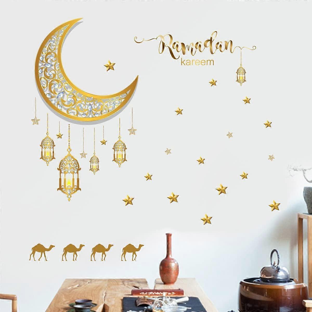 Ramadan Wall Decor Stickers Islamic Eid Mubarak Window Decals Gold ...
