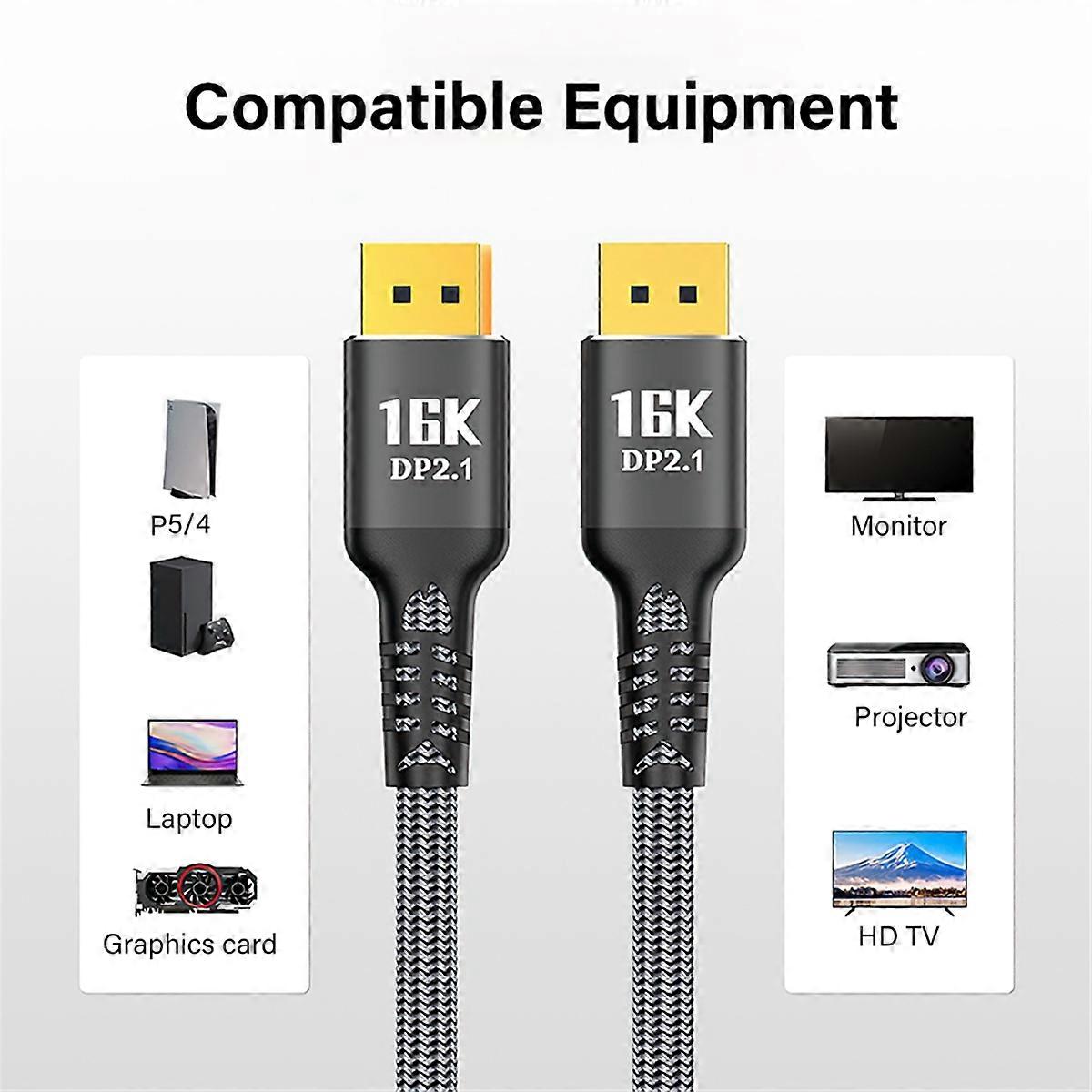 16K Displayport 2.1 Video Audio Cable 8K@120Hz 4K@240Hz 80Gbps HDR ...