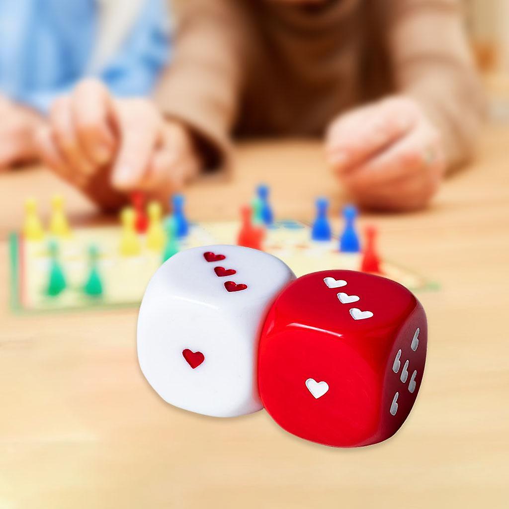 2 PCS Round Corners Acrylic White and Color Six Dice Set Heart Pattern ...