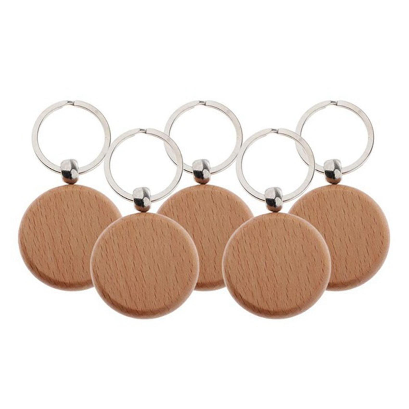 20 Pcs Blank Wooden Round Engraving Key Diy Wood Keychains Key Tags Can ...