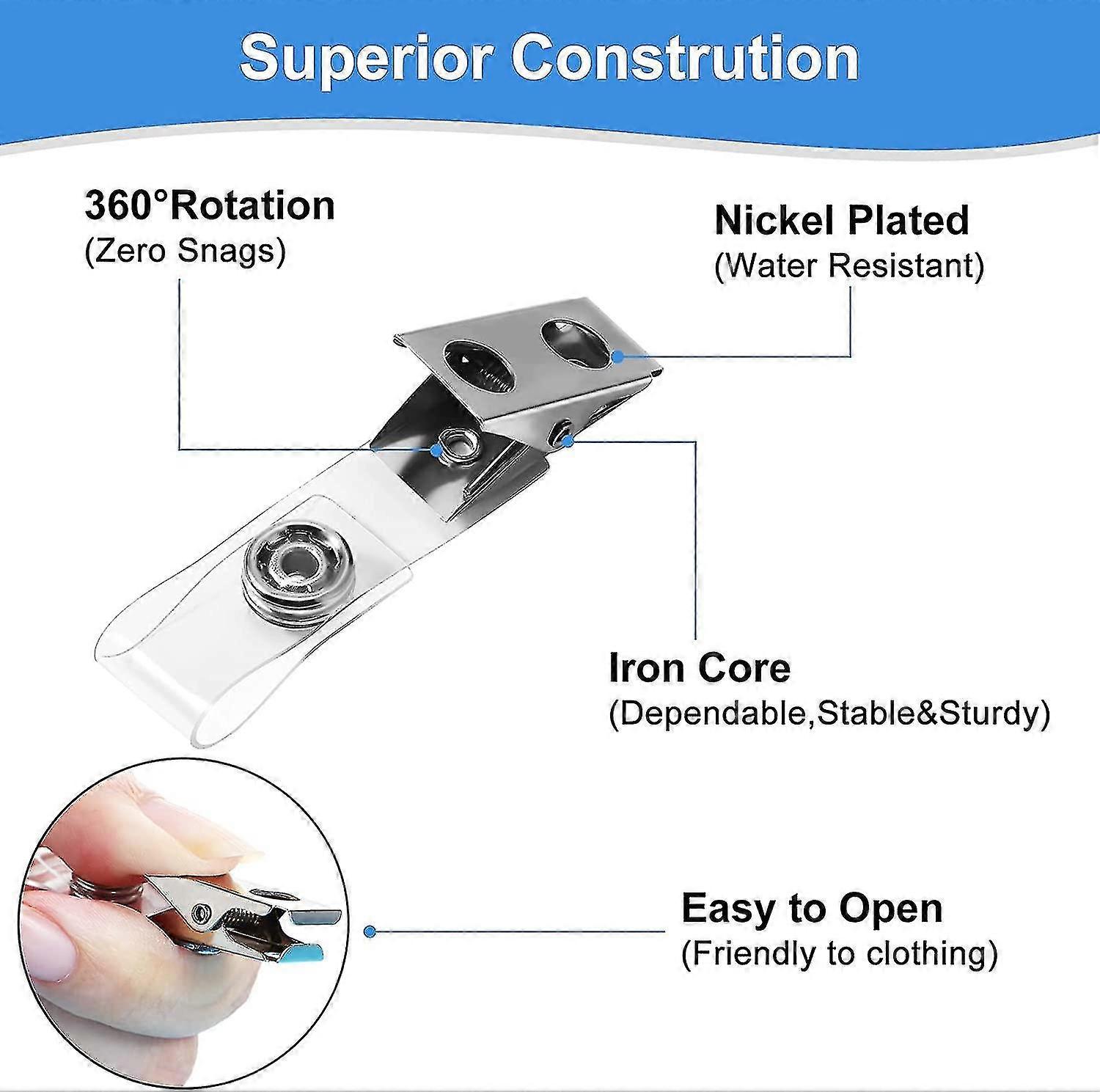 100 Pcs Metal Badge Clips Id Badge Clips Double Hole Badge Clips With Clear Pvc Straps Name Tag ...