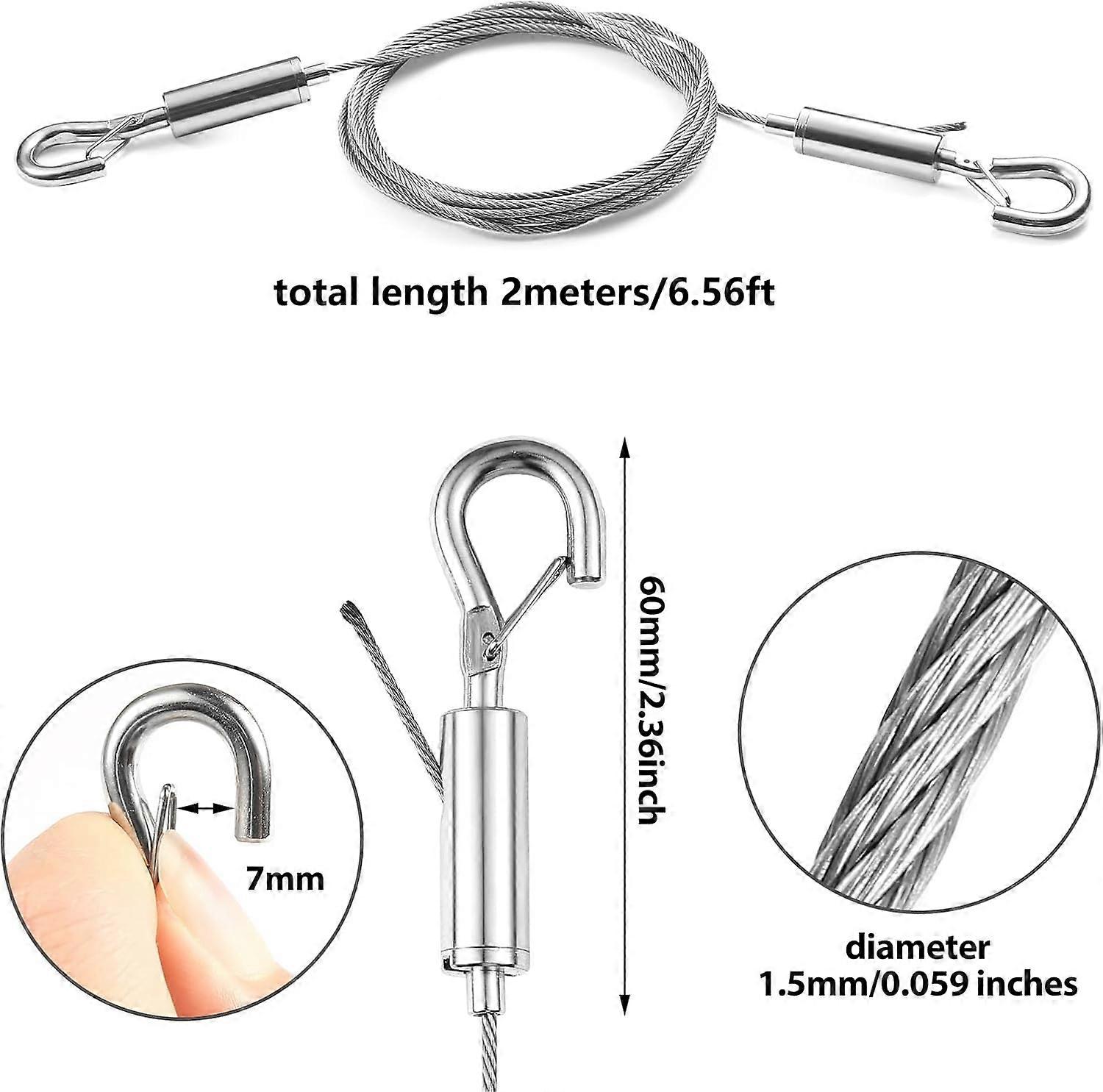 2Pcs Adjustable Picture Hanging Wire - Heavy Duty 2m x 1.5mm Stainless ...