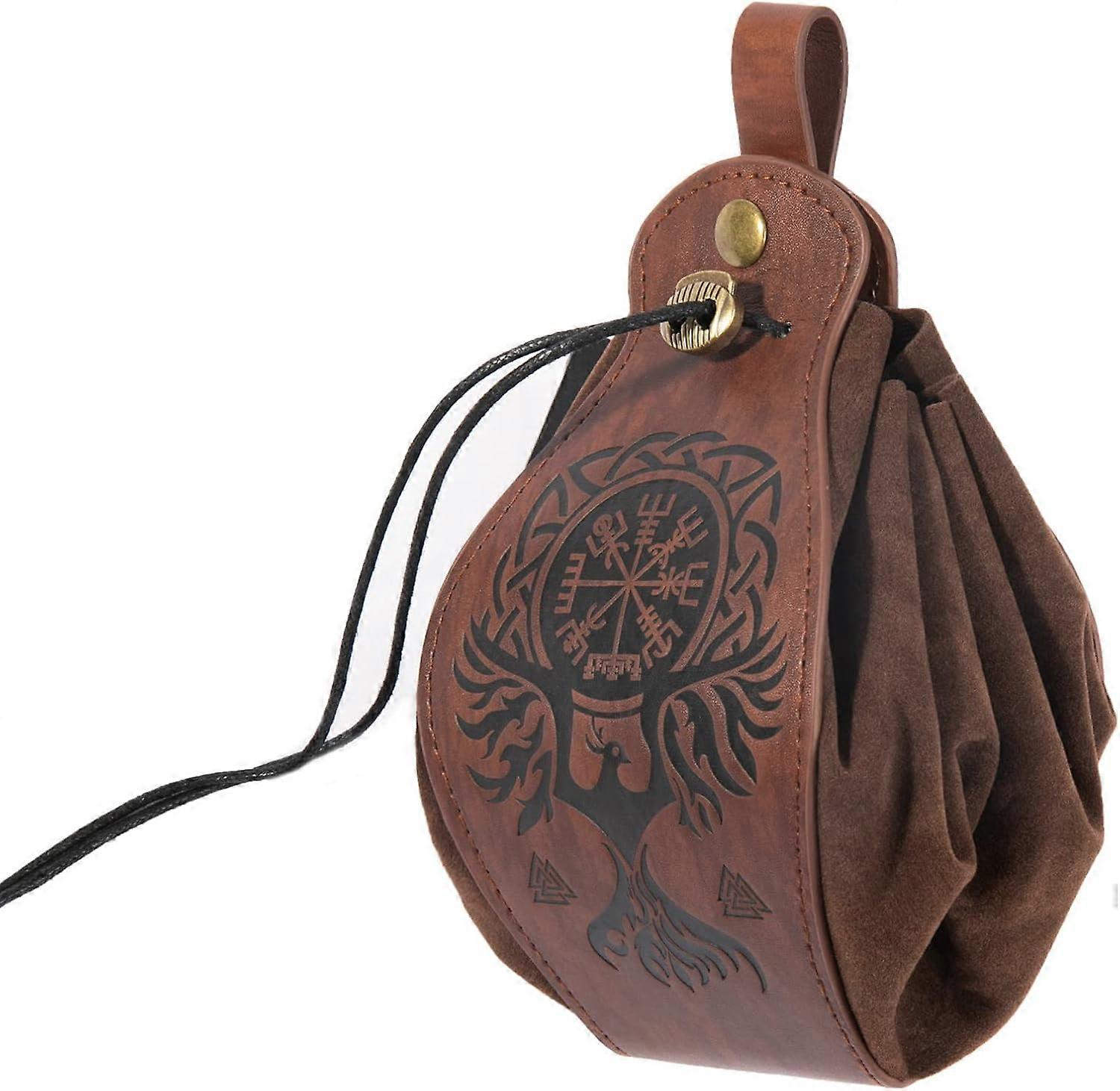 Medieval Waist Bag Viking Leather Coin Purse Brown Drawstring ...