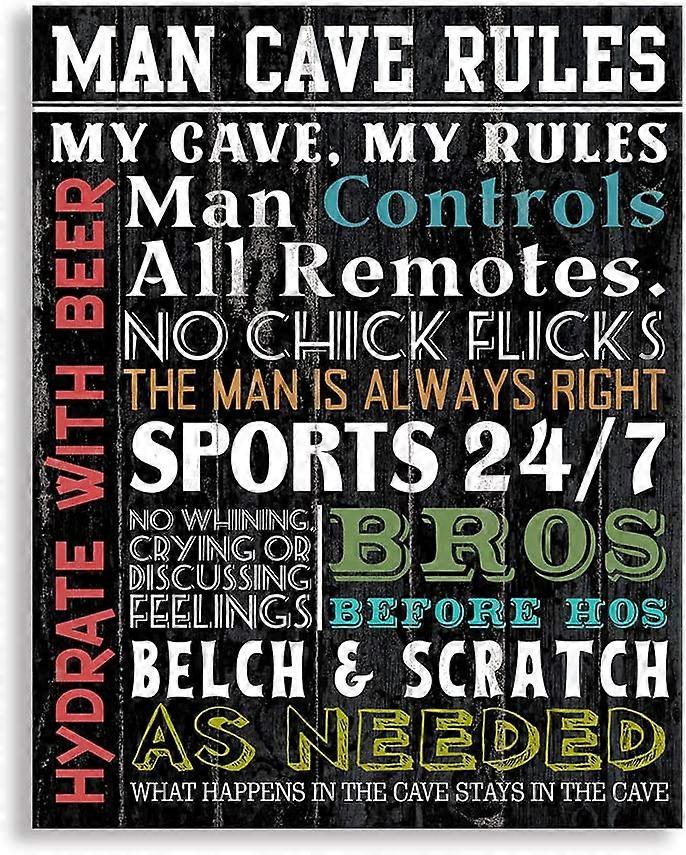 Man Cave Rules Canvas Wall Art Signs Funny Rustic Prints Signs Framed ...