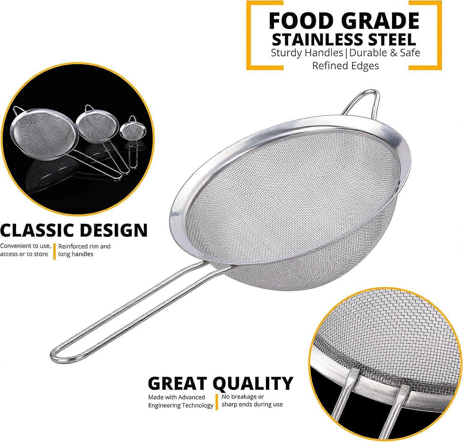 Sieves and Strainers Set - Metal Sieve Stainless Steel, Fine Mesh ...