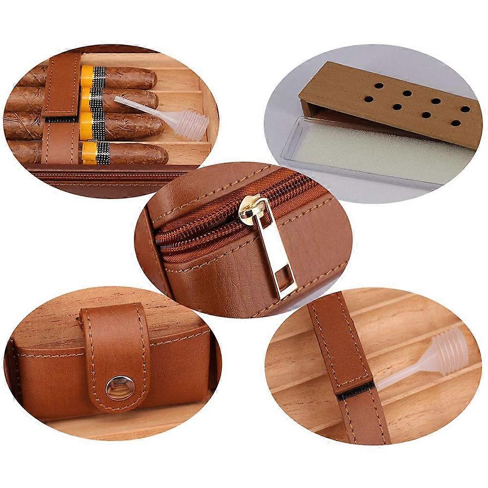 Leather Travel Cigar Humidor Case, Portable Cedar Wood with Humidifier ...