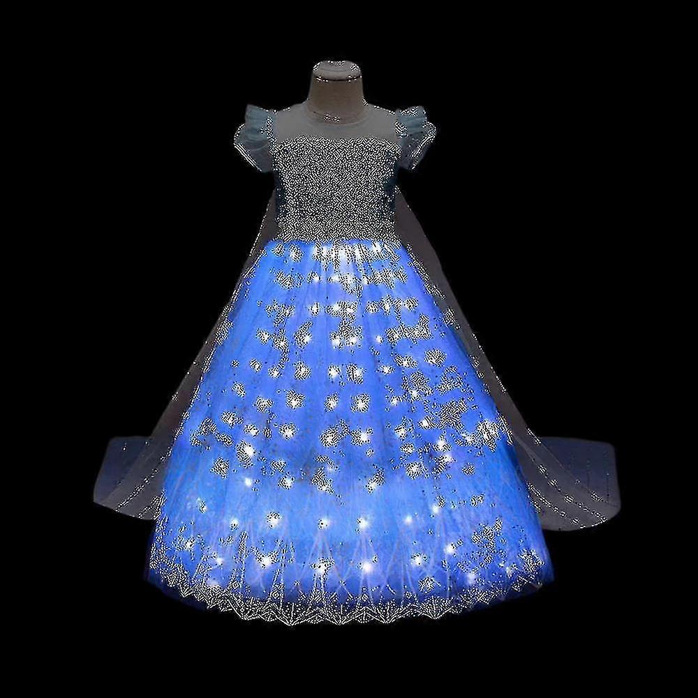 Anna Elsa Led Glowing Dress Girls Christmas Role Play Party Dress Snow ...