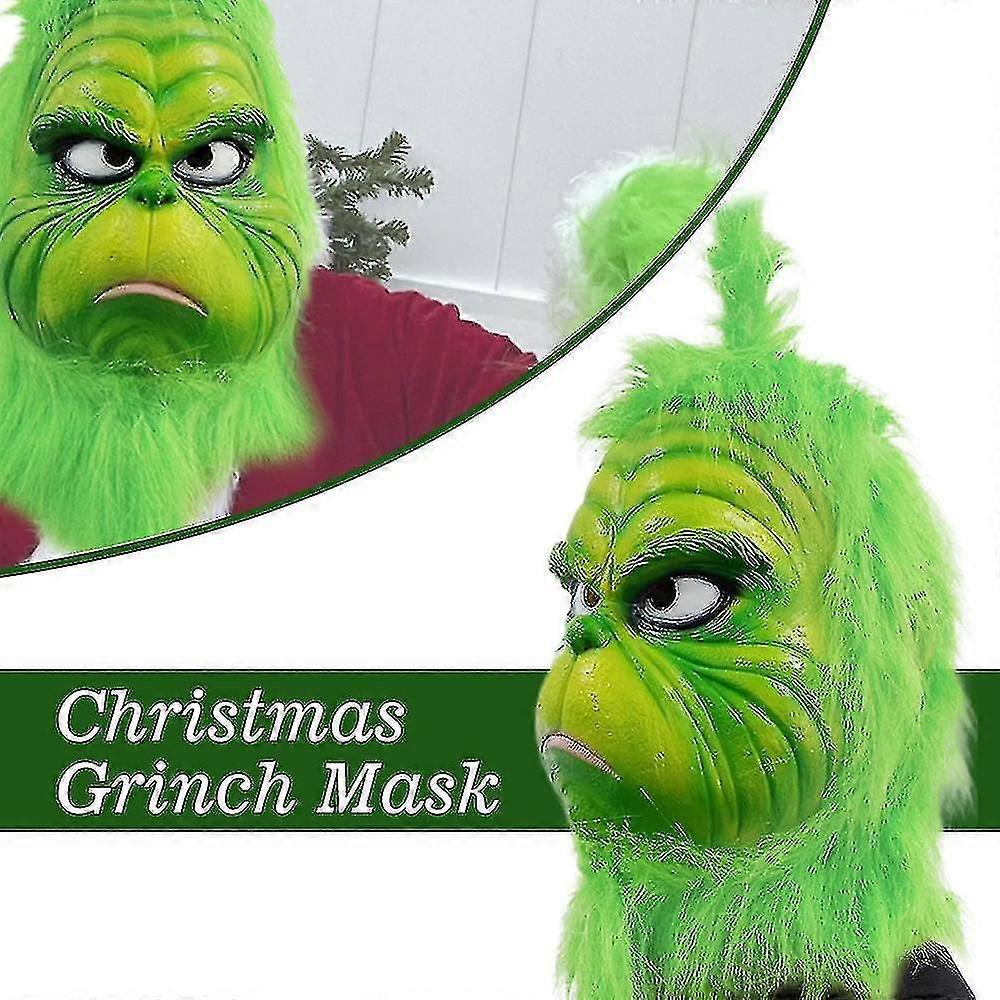 Christmas The Grinch Full Head Latex Mask Xmas Hat Monster Adult Gloves ...