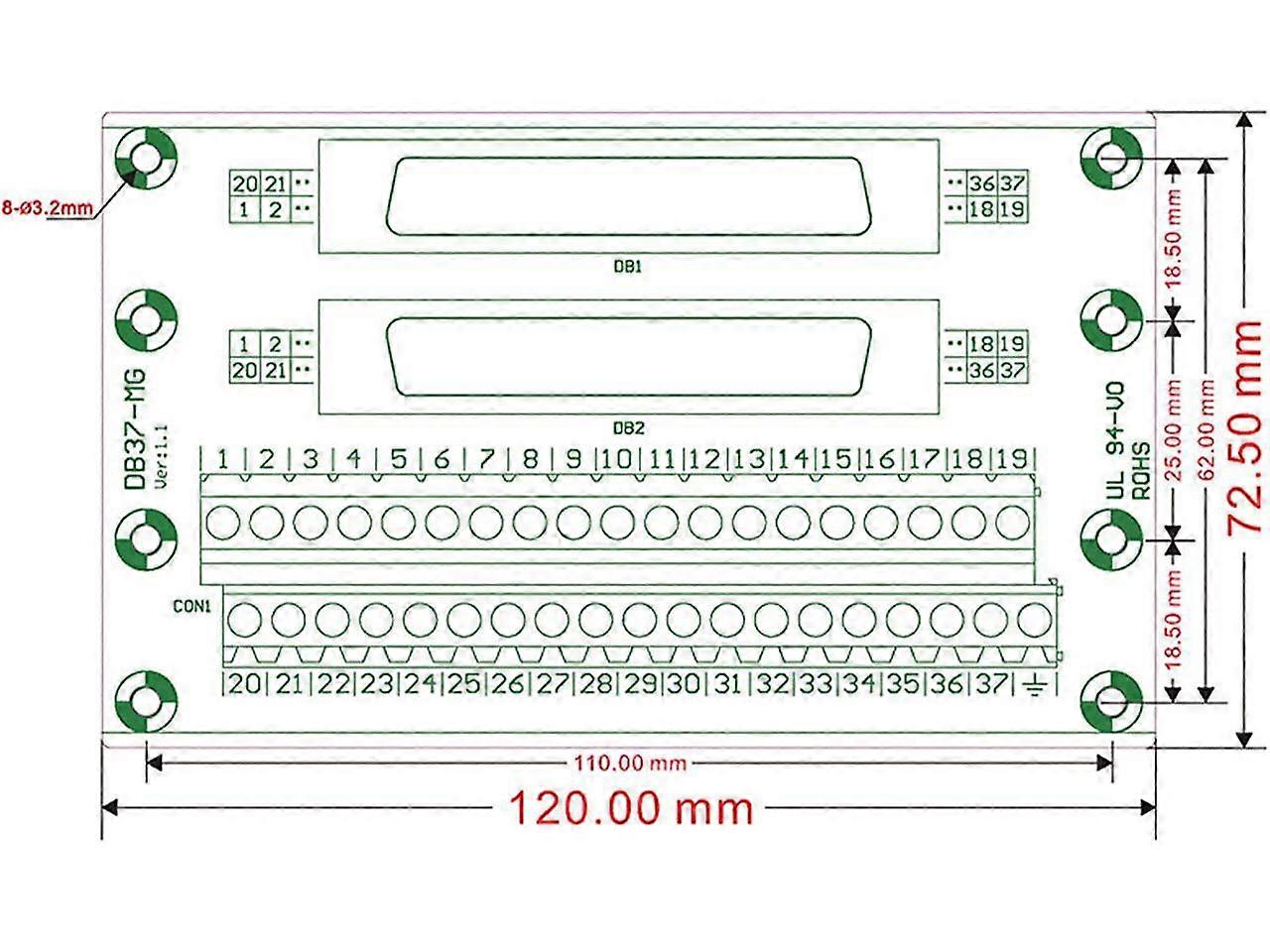 DB37 Male/Female D-SUB Din Rail Mount Interface Module, RS232 D-SUB ...