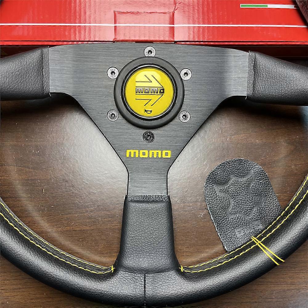 14inch 350mm Steering Wheel For MOMO V1 Style Flat Deep Dish Leather JDM Racing Sport With Horn ...