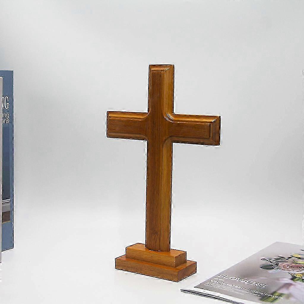 Wooden Standing Cross Decor Altar Cross Th Stand Double-sided Table ...